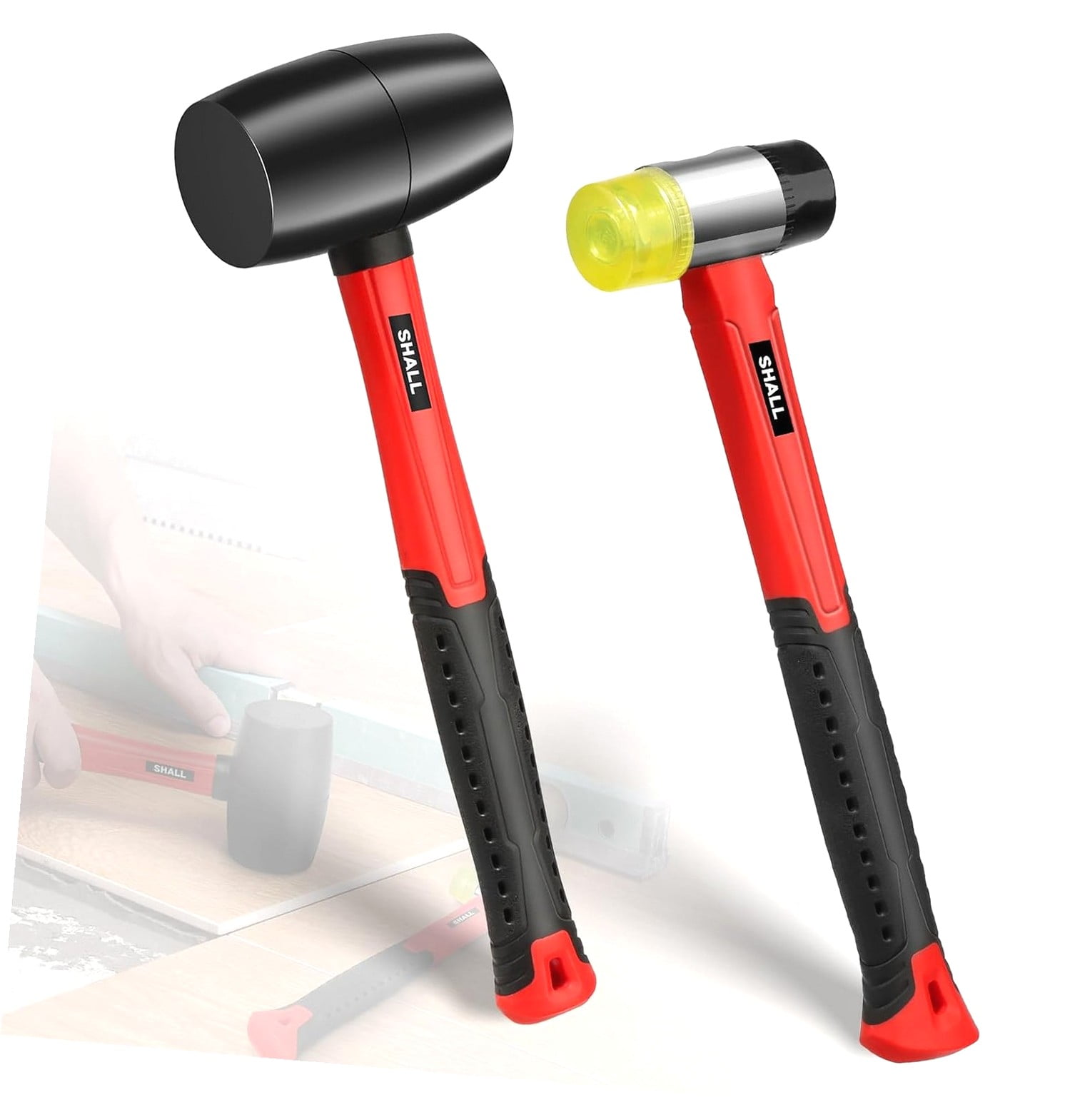 HYKE 2-Piece Rubber Mallet Set, 16oz Rubber Mallet 40mm Double-Faced ...