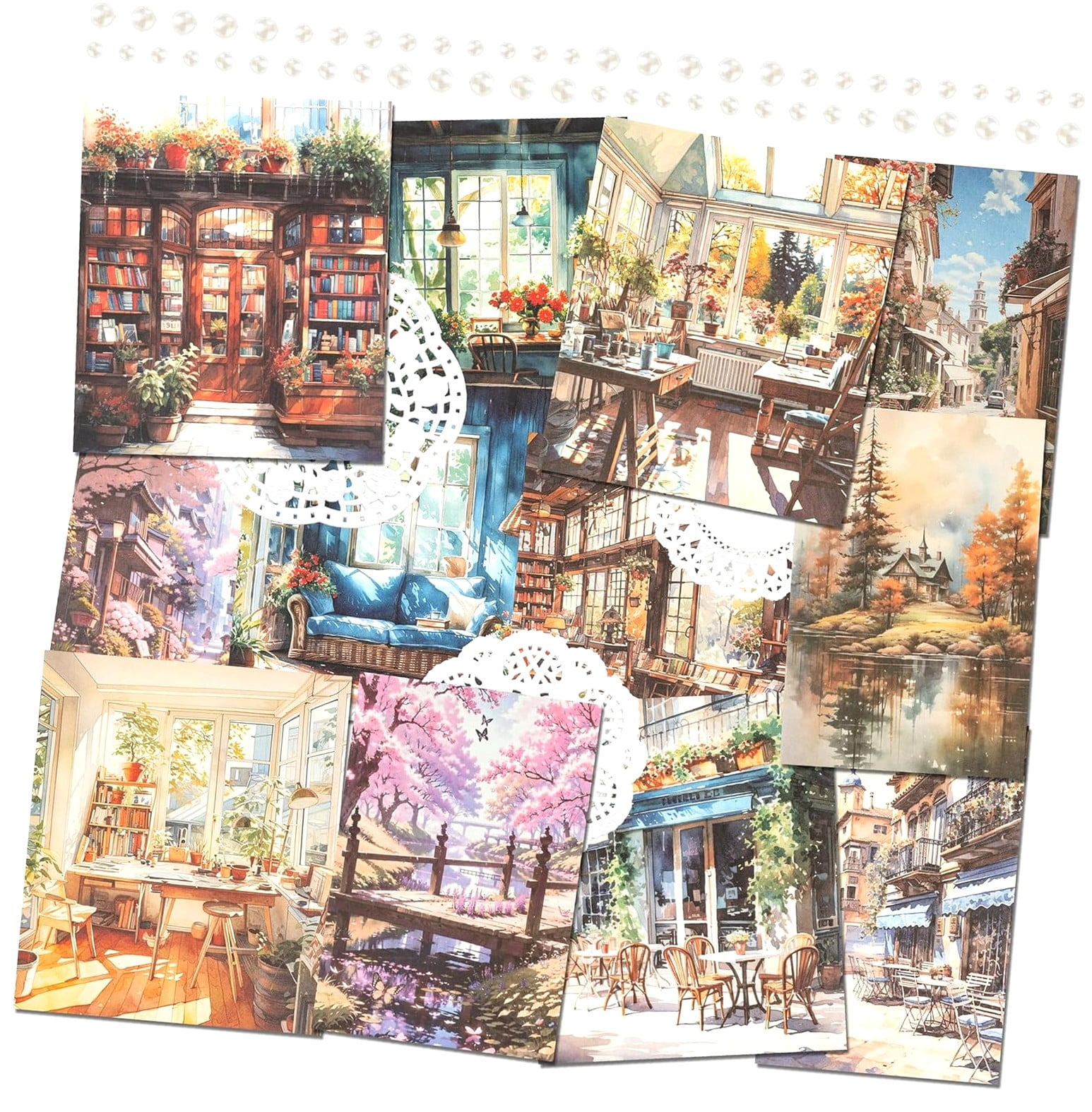 HYKE 2 Sets Scrapbook Paper Urban Landscape Decoupage Watercolor Design ...