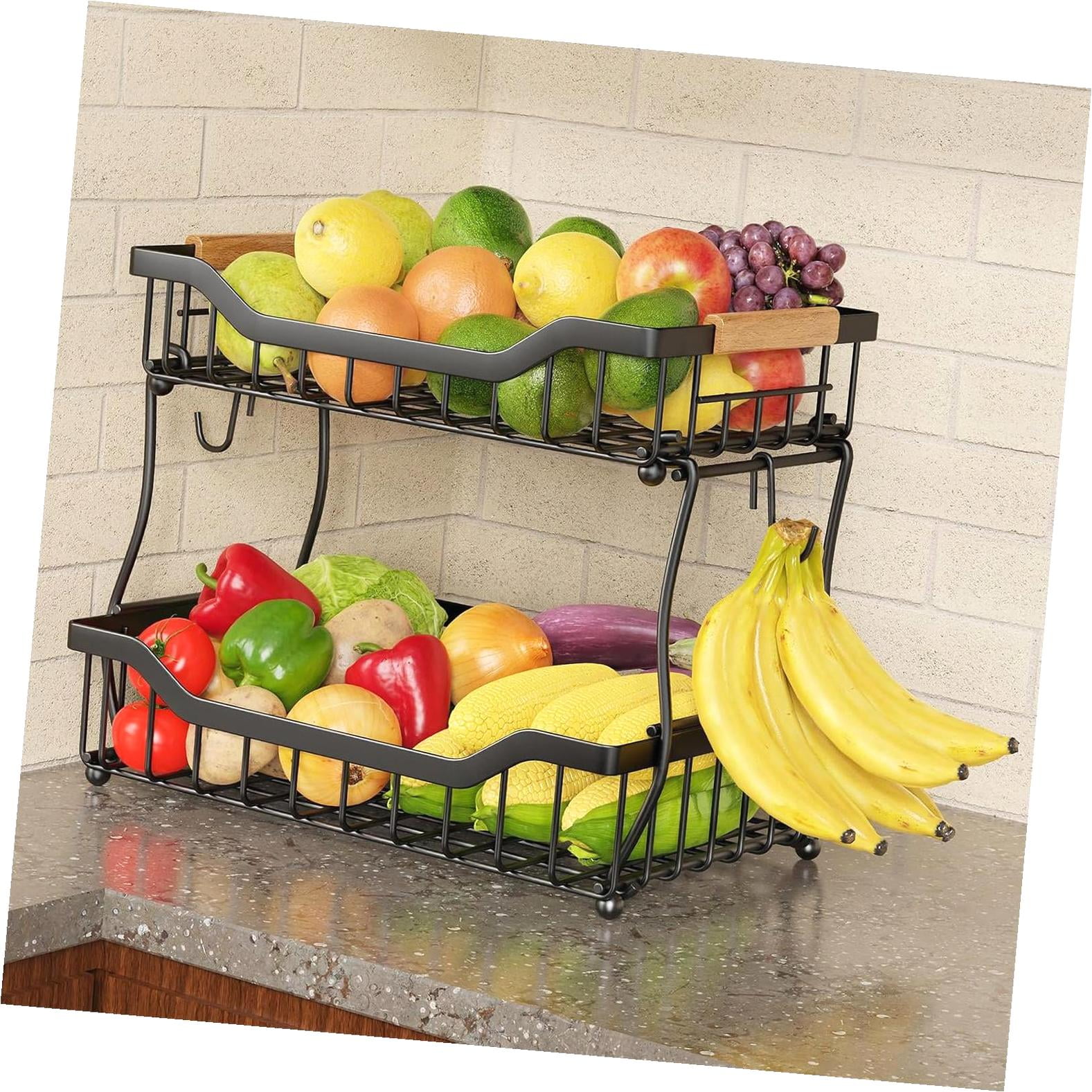 HYKE 2 Tier Countertop Fruit Basket for Kitchen, Vegetable Storage Bread Fruit Bowl Stand with 2 ...