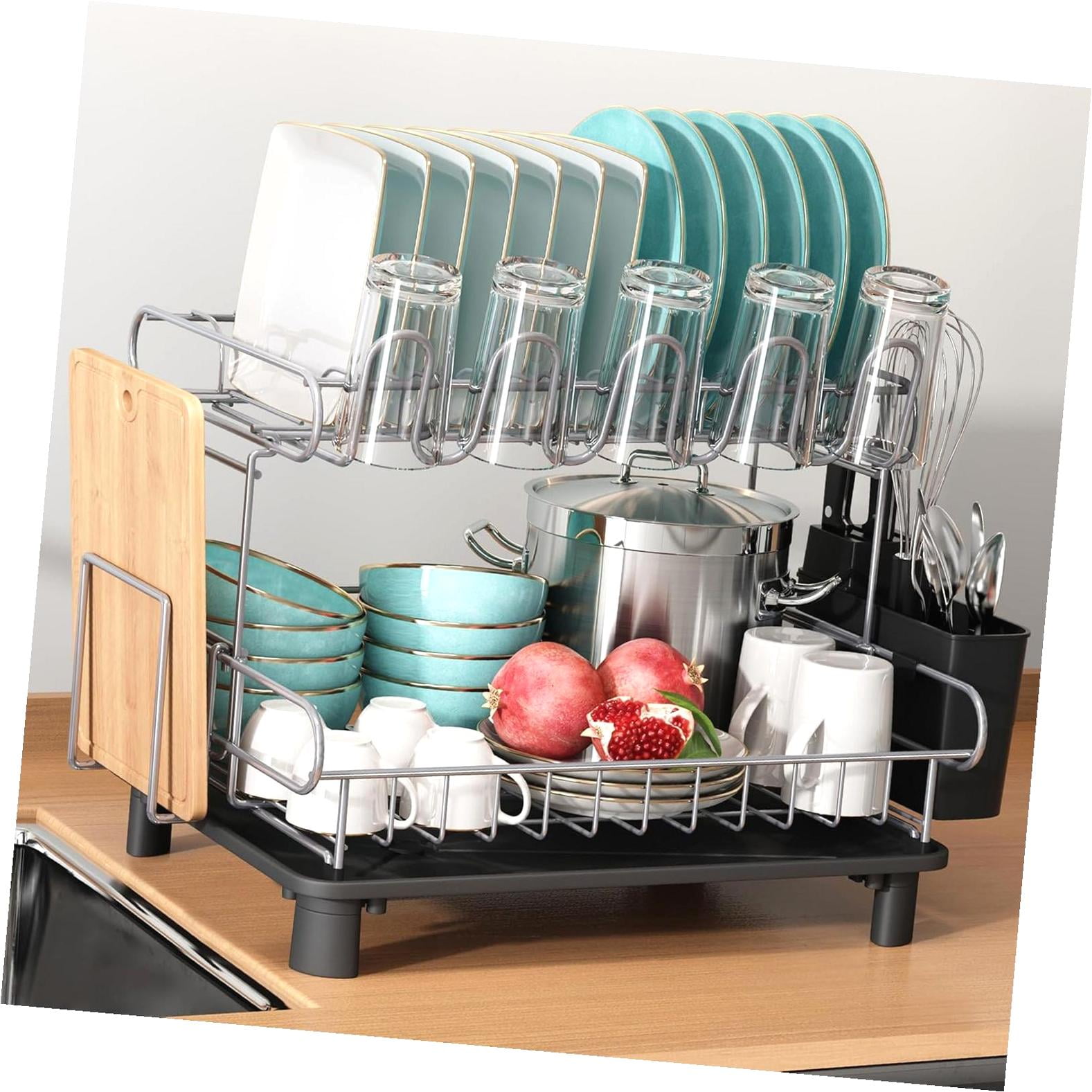 HYKE 2 Tier Large Stainless Steel Dish Drainers Drying Rack for Kitchen ...