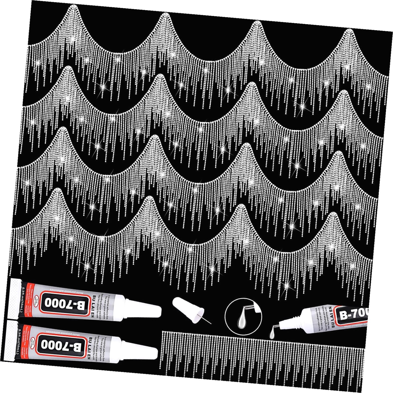 HYKE 2 Yard Rhinestone Fringe with B7000 Glue Multipurpose Adhesive ...