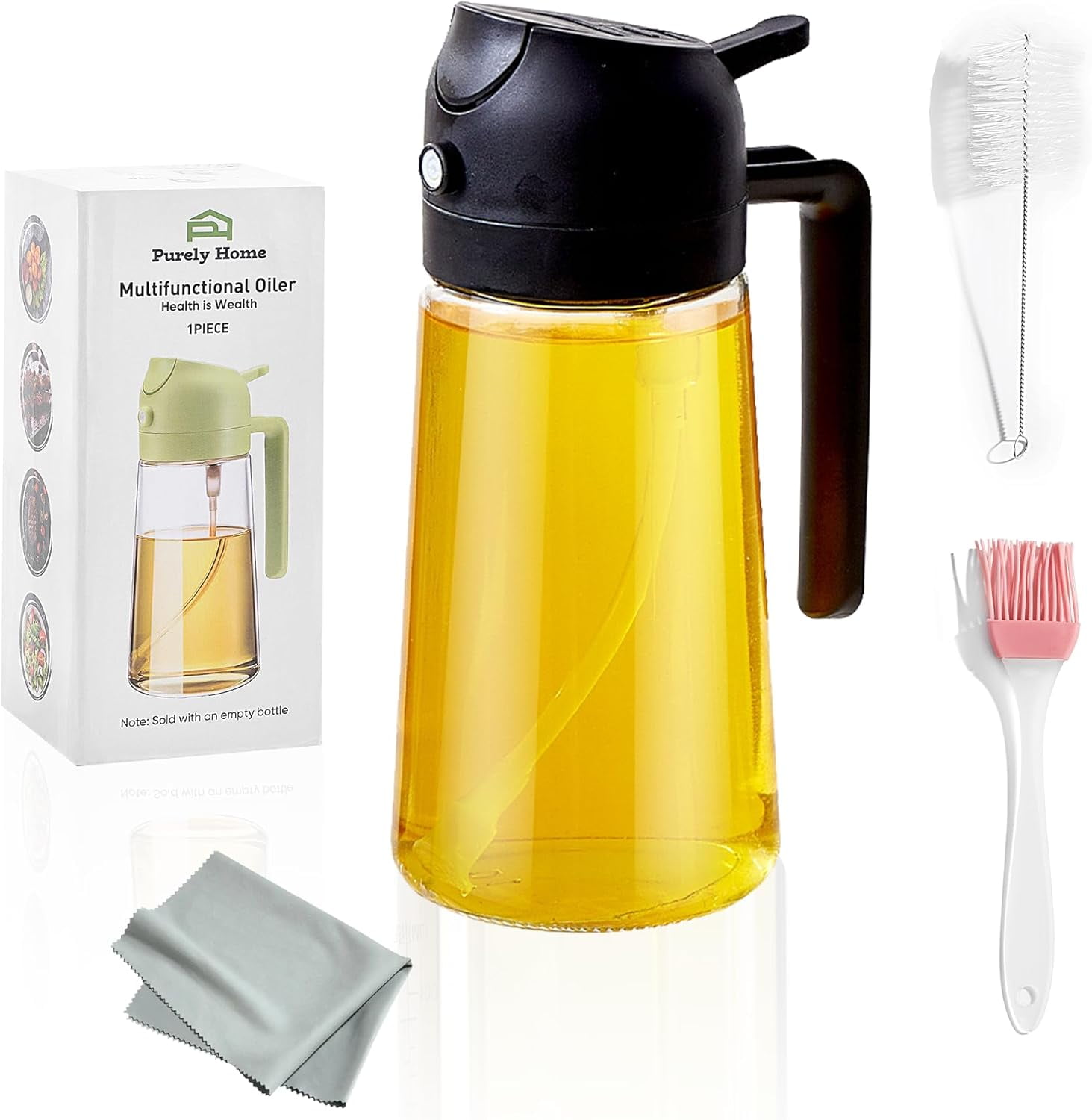 HYKE 2-in-1 Olive Oil Dispenser and Oil Sprayer for Coo | 470ml Glass Oil Bottle for Coo, Frying ...