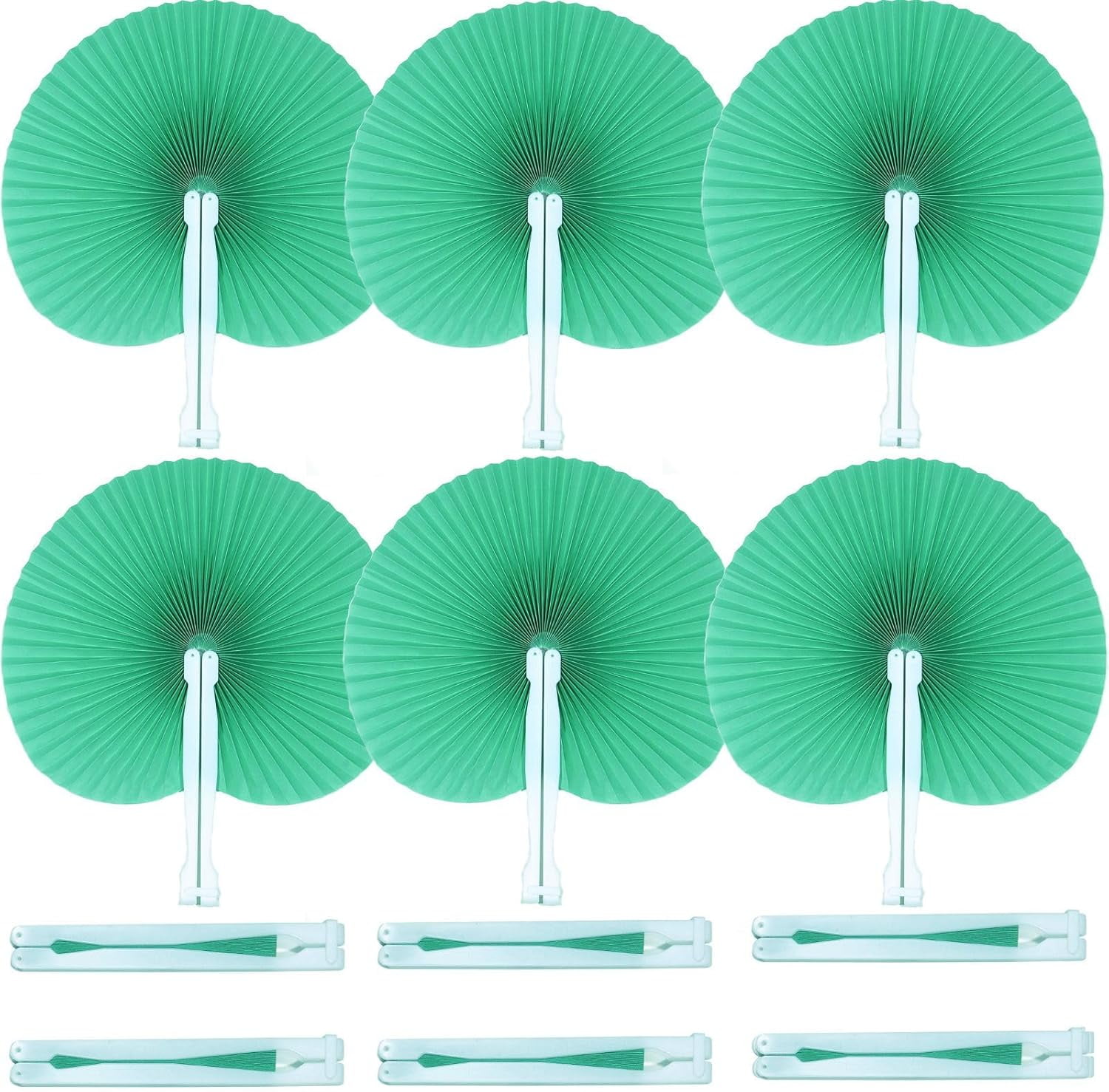 HYKE 20 Pieces Folding Paper Hand Fans Handheld,Green Round Decorative ...