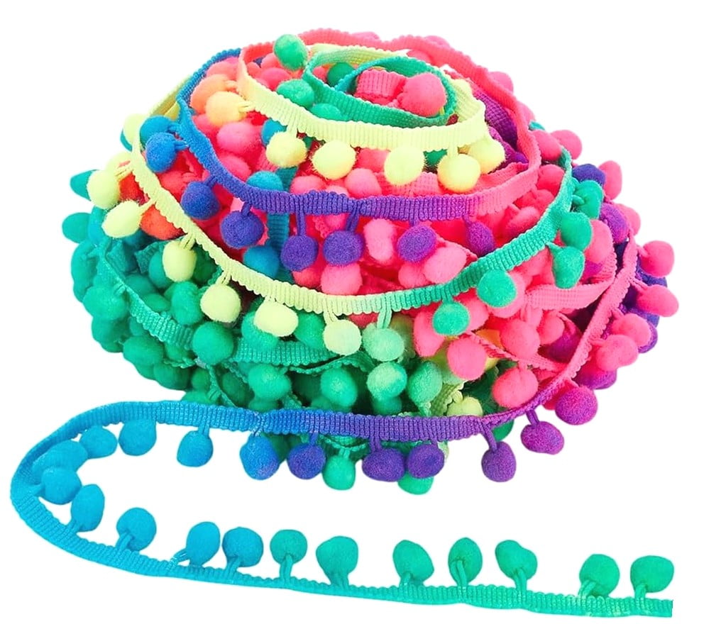 HYKE 20 Yards Pom Poms Fringe, 23mm Pom Poms Tassel Fringe Sewing ...