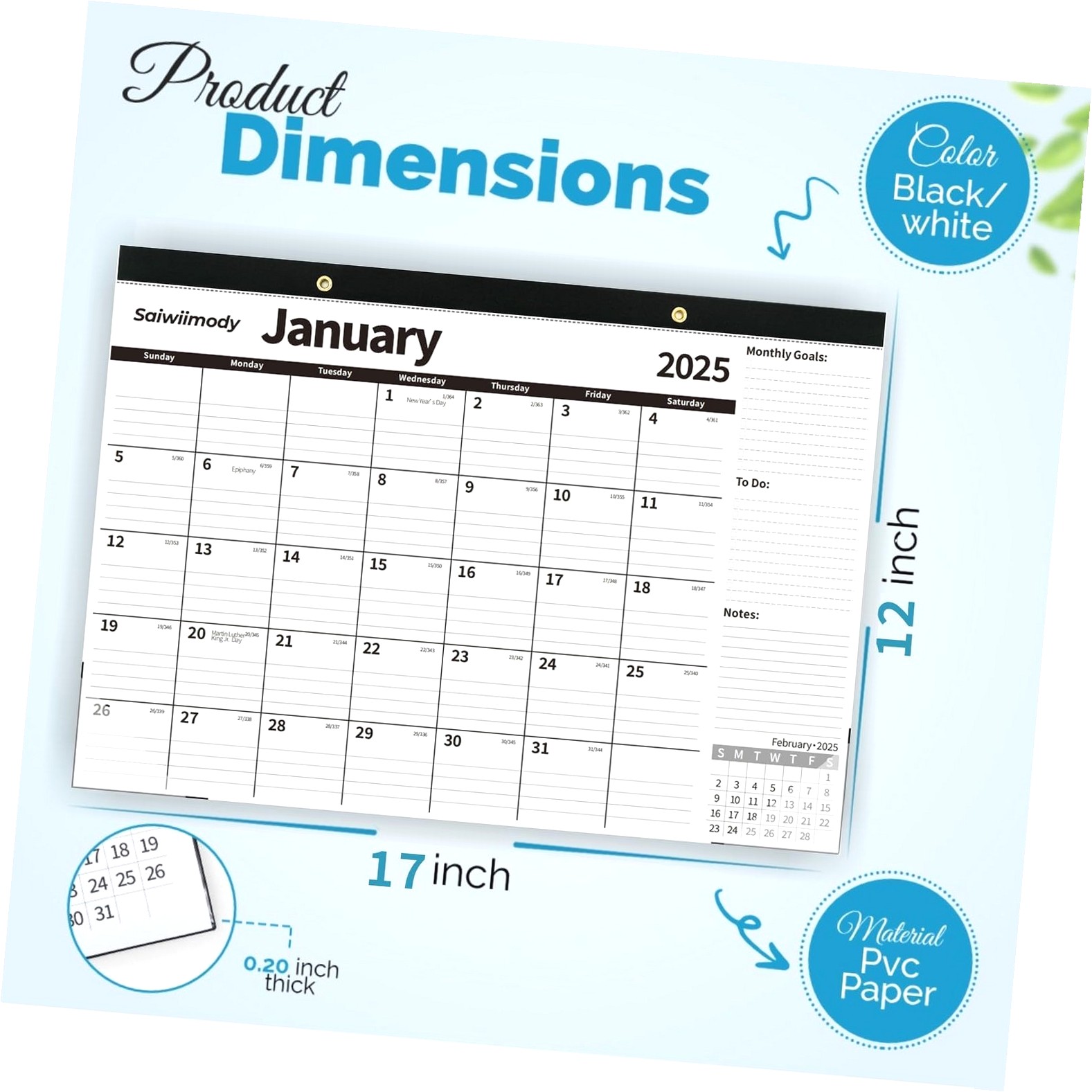 HYKE 2025-2026 Desk Calendar, Large 22 x 17 inch with Clear Cover ...
