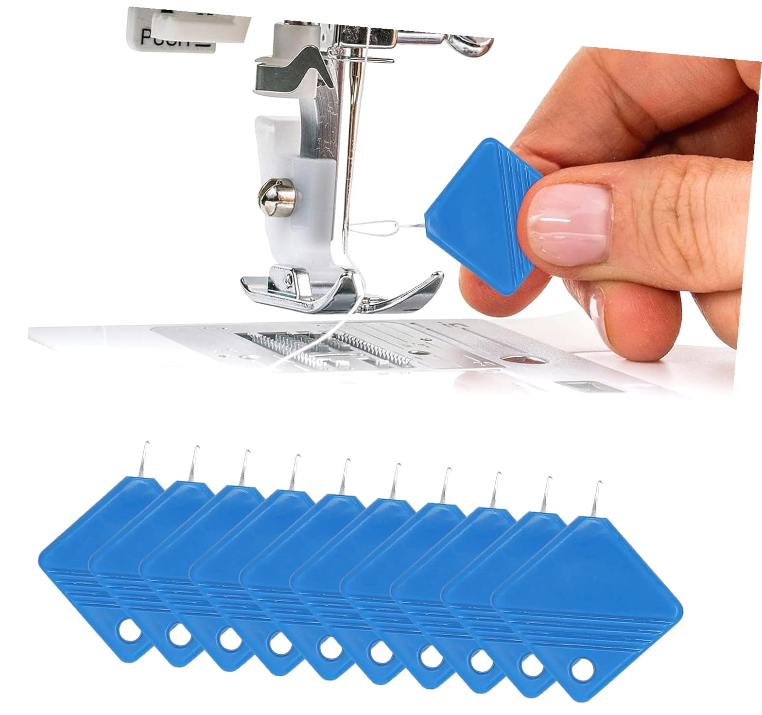 HYKE 2025 Sewing Machine Needle Threader 10Pc Blue Square Metal Hand ...