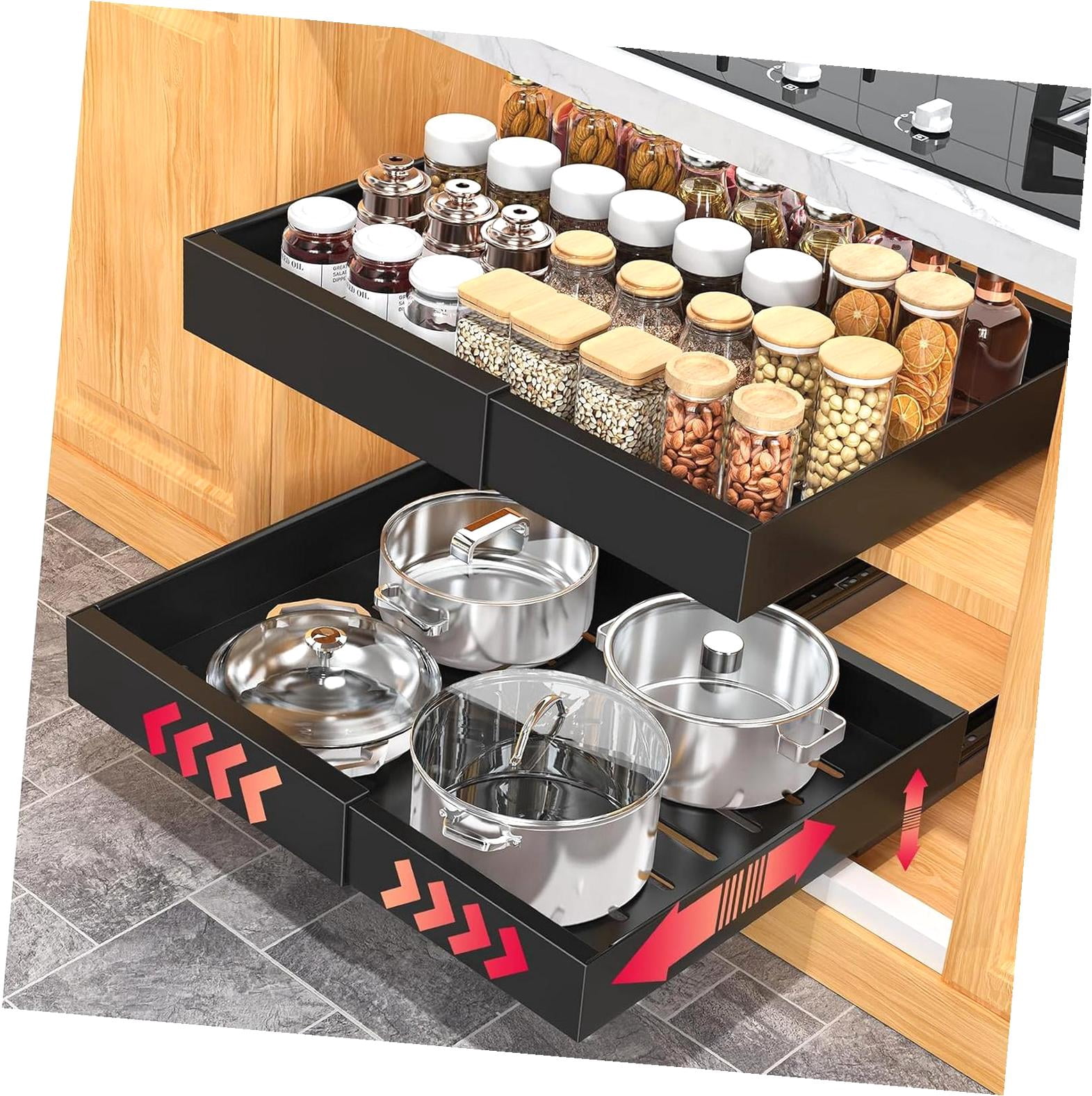 HYKE 21"Deep 2Pack Expandable Pull Out Cabinet Organizers,Adjustable ...