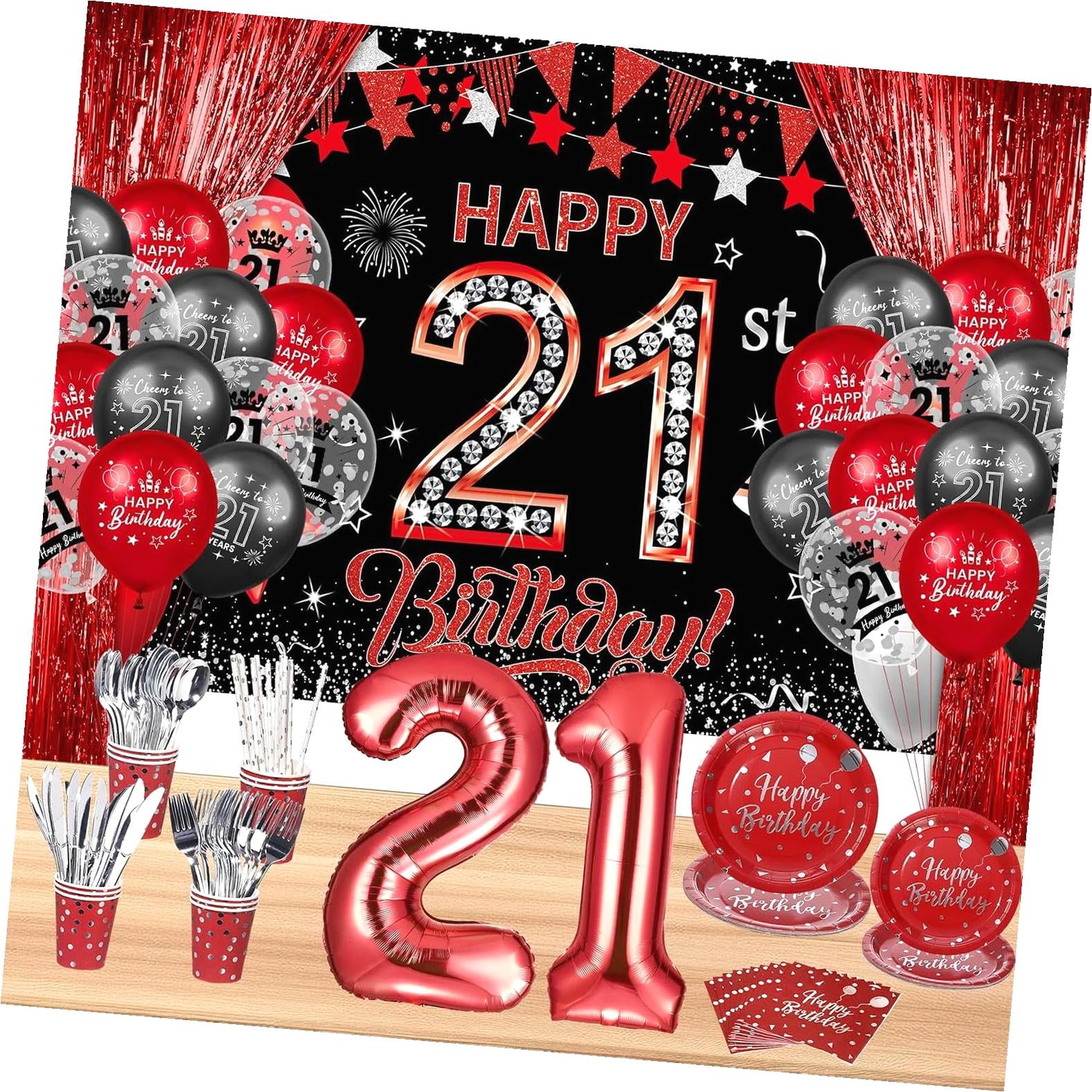 HYKE 21st Birthday Celebration Kit for Him or Her, 130-Piece Set ...