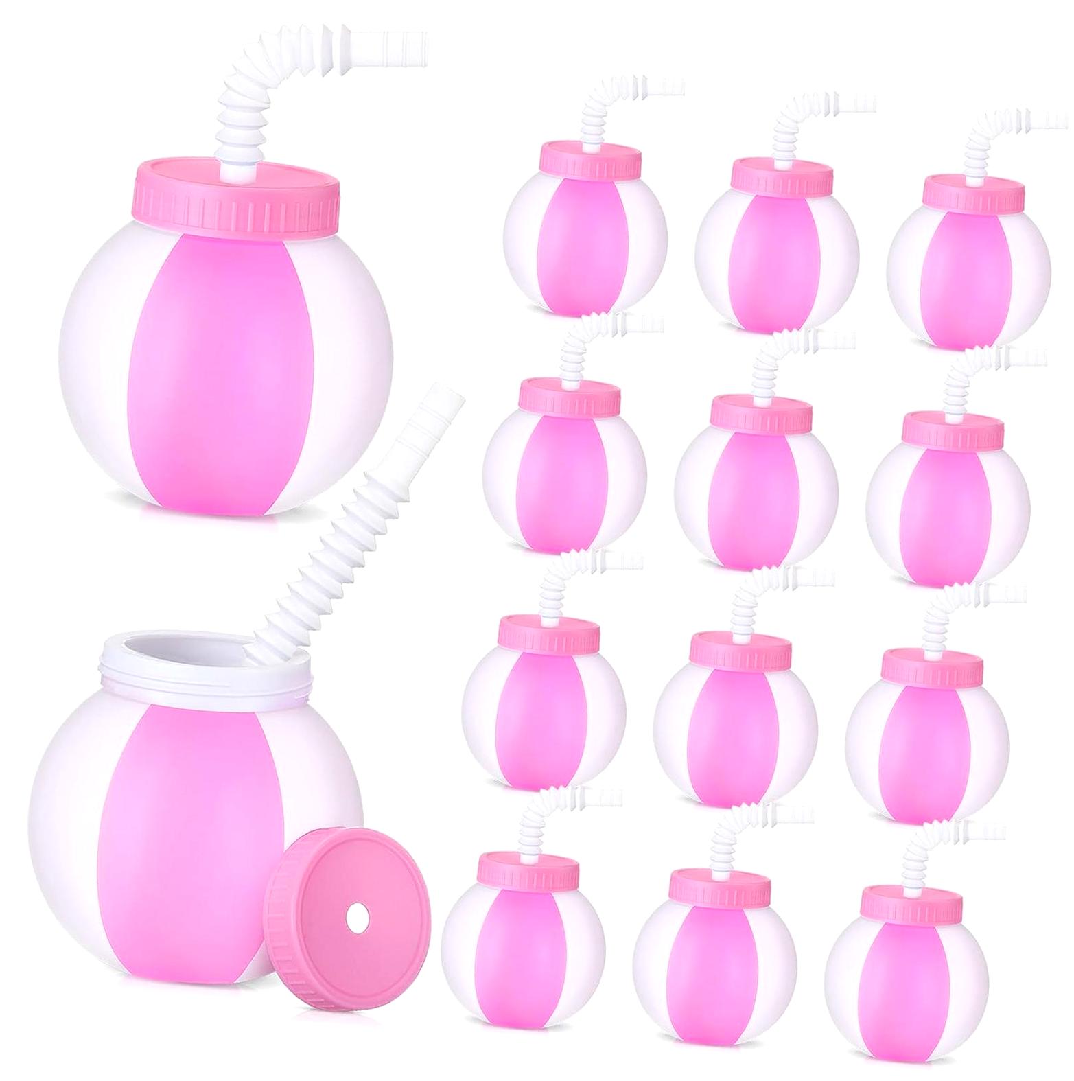 HYKE 24 Pcs 14 oz Summer Beach Ball Cups with Straws and Lids Plastic ...