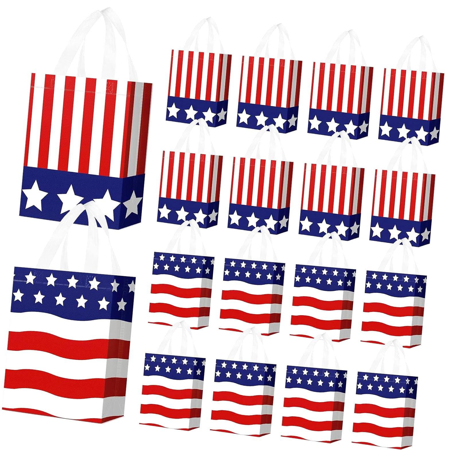 HYKE 24 Pcs 4th of July Patriotic Party Favor Bags with Handles Non ...