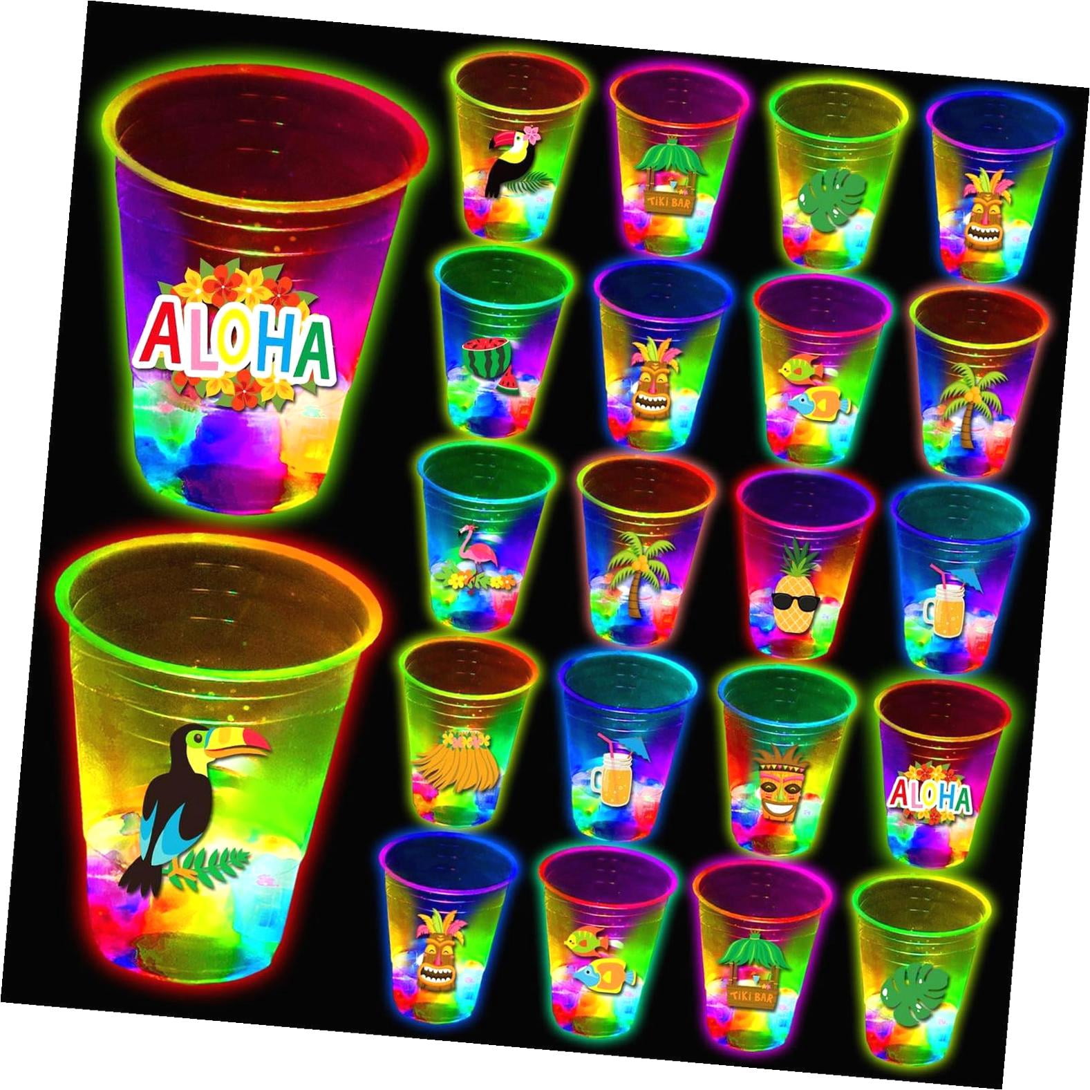 HYKE 24 Pcs Glow Hawaiian Luau Party Cups, Flashing Party Cups ...