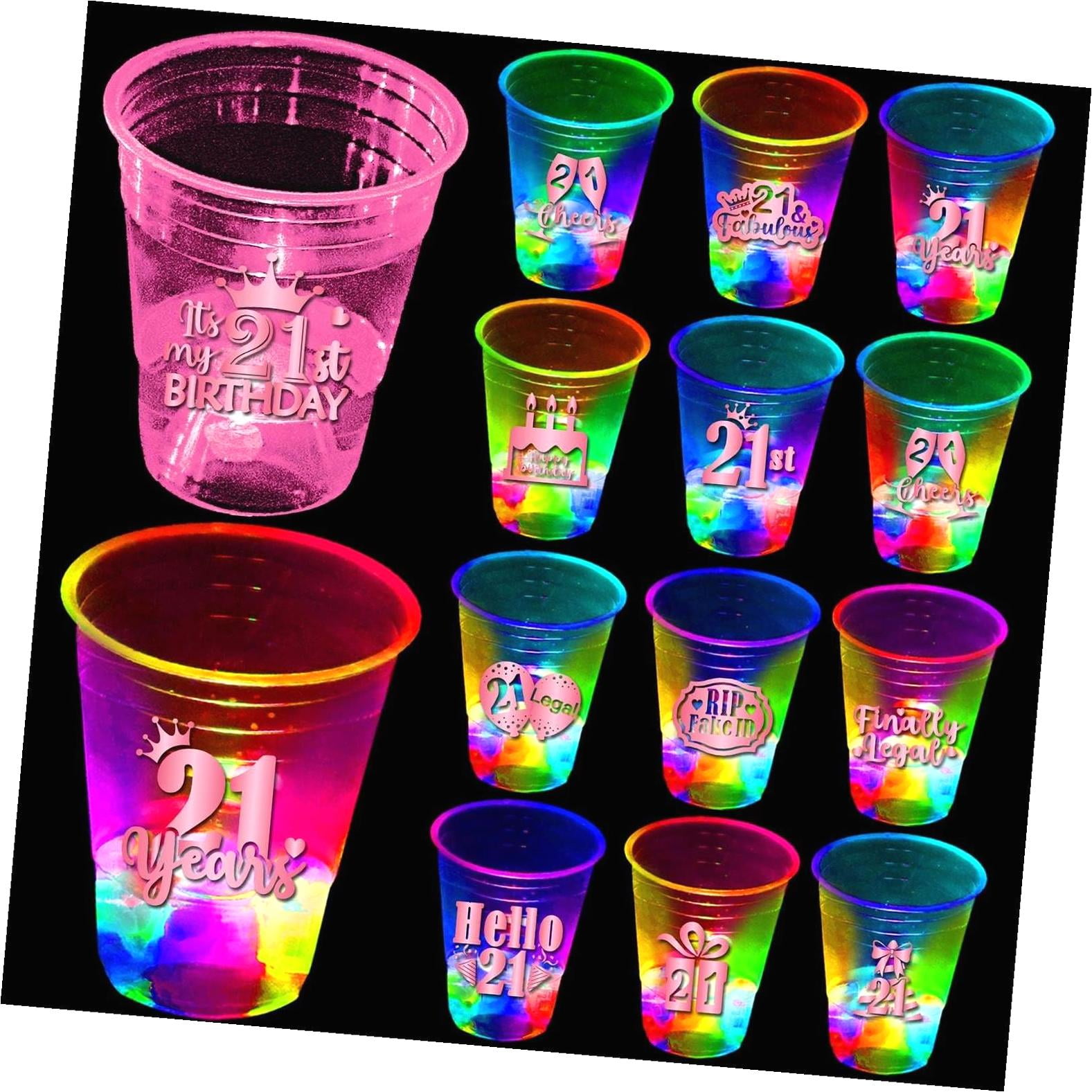 HYKE 24-Piece Glowing 21st Birthday Party Cups Set, 16 oz, Featuring ...