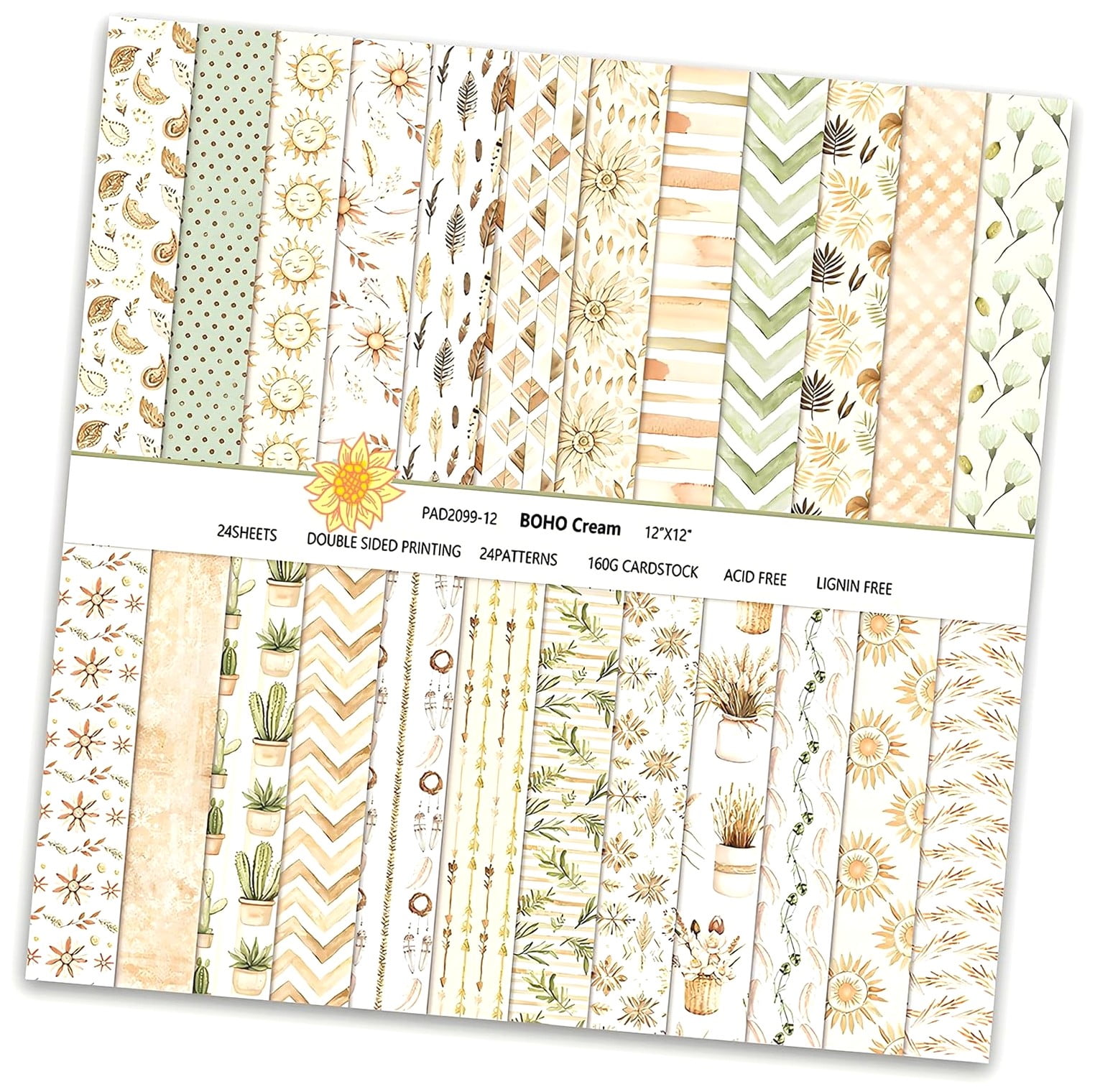 HYKE 24-Piece Scrapbook Paper Set, 12-Inch Minimalist Neutral Double ...