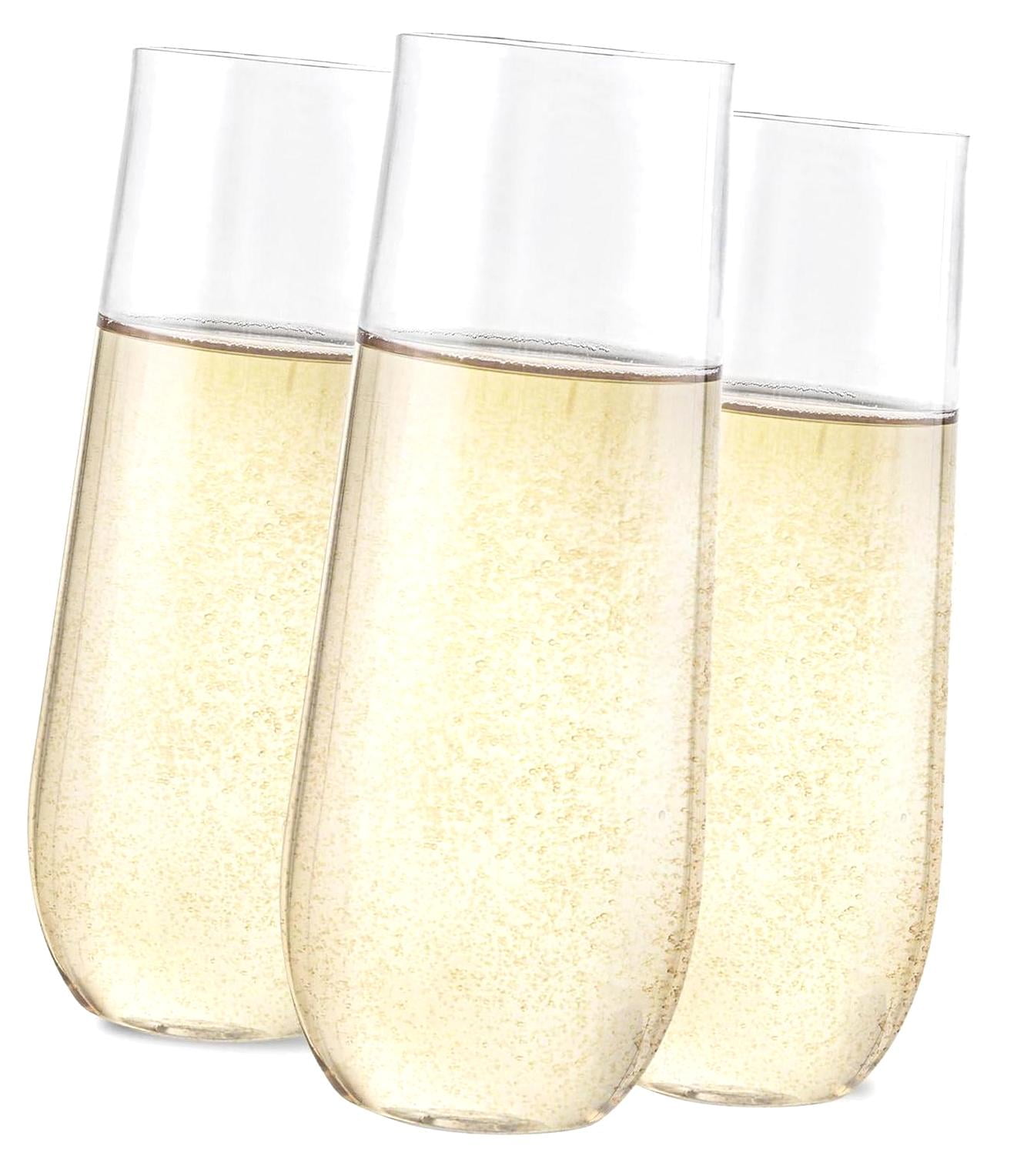 HYKE 24-Piece Stemless Plastic Flutes, 9oz Rim Plastic Glasses, Clear ...