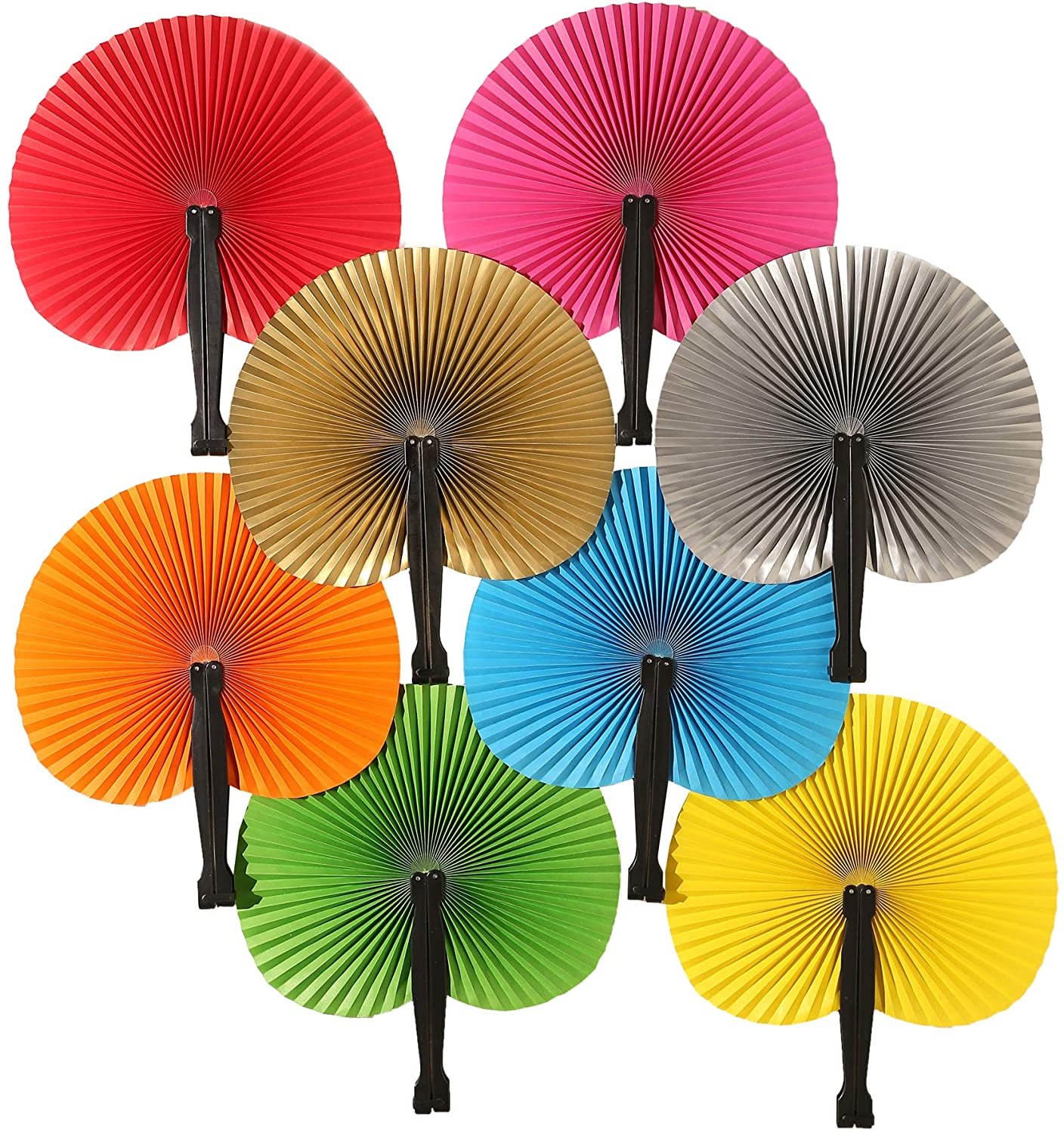 HYKE 24 Pieces Folding Paper Hand Fans Handheld,Multicolor Round ...