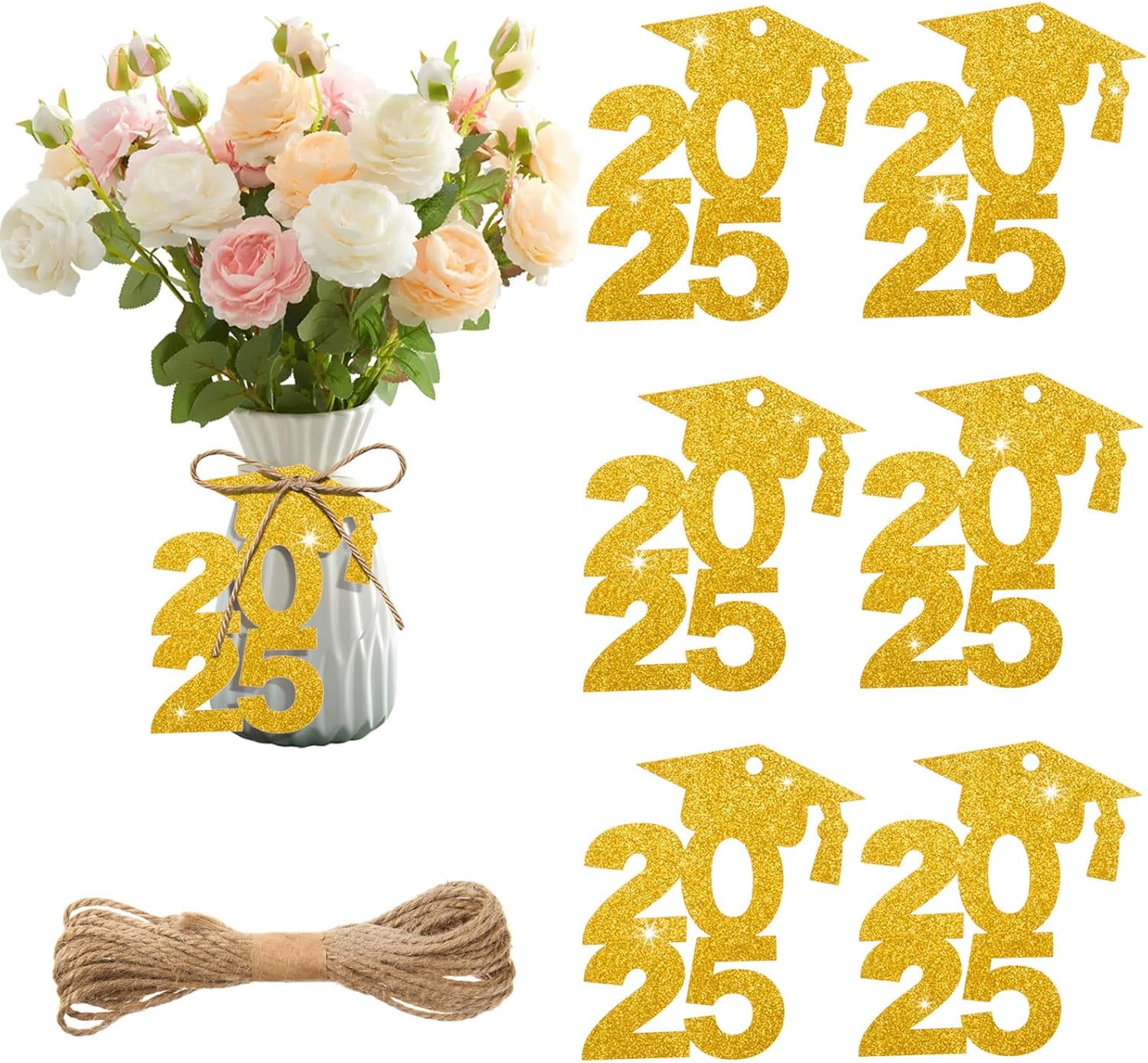 HYKE 24 Pieces Glitter 2025 Cutouts Tags 2025 Graduation Cutouts Double ...