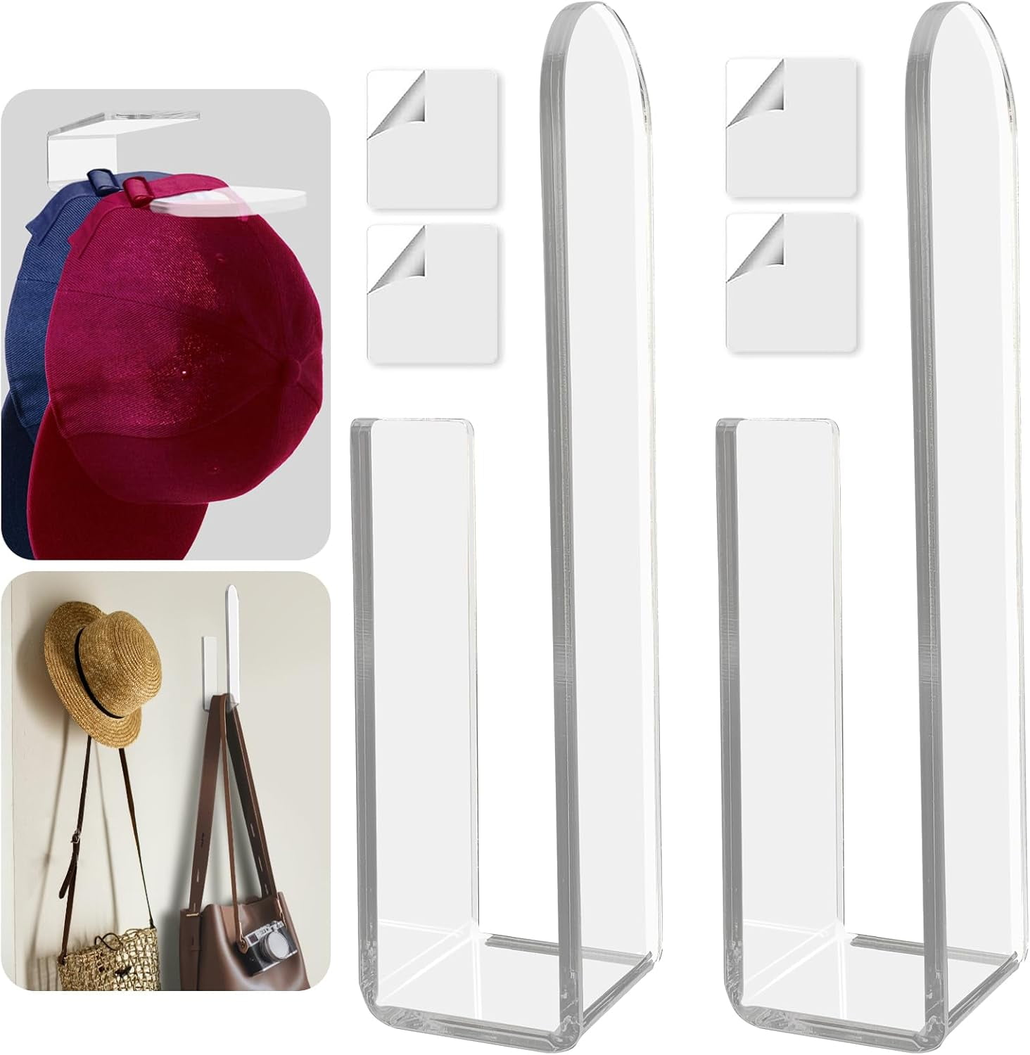 HYKE 2PCS Acrylic Strong Adhesive Wall Mounted Hat Organizer for ...