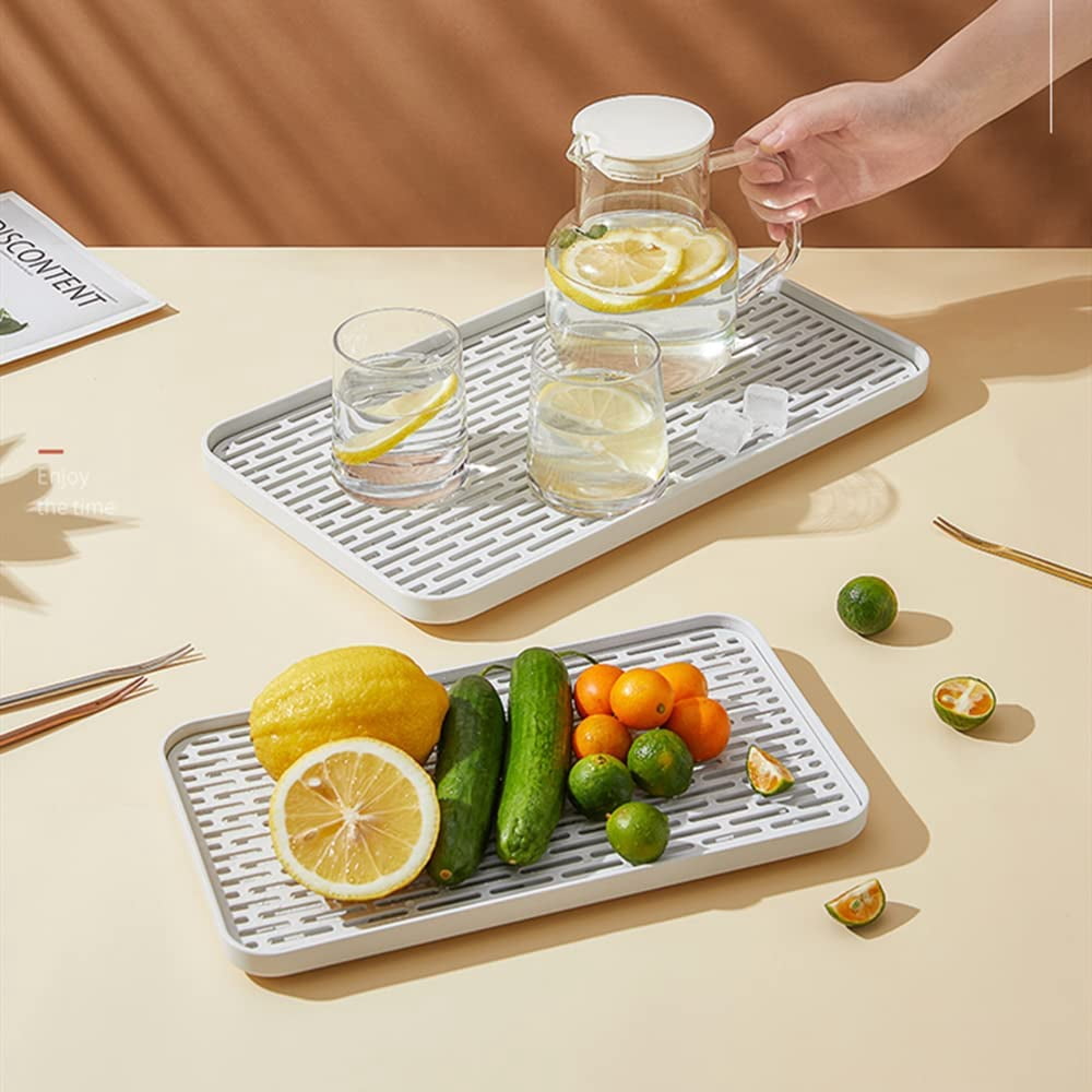 HYKE 2Packs Serving Tray & Dish Rack & Flat Drain Board, Multi-Use Tray ...