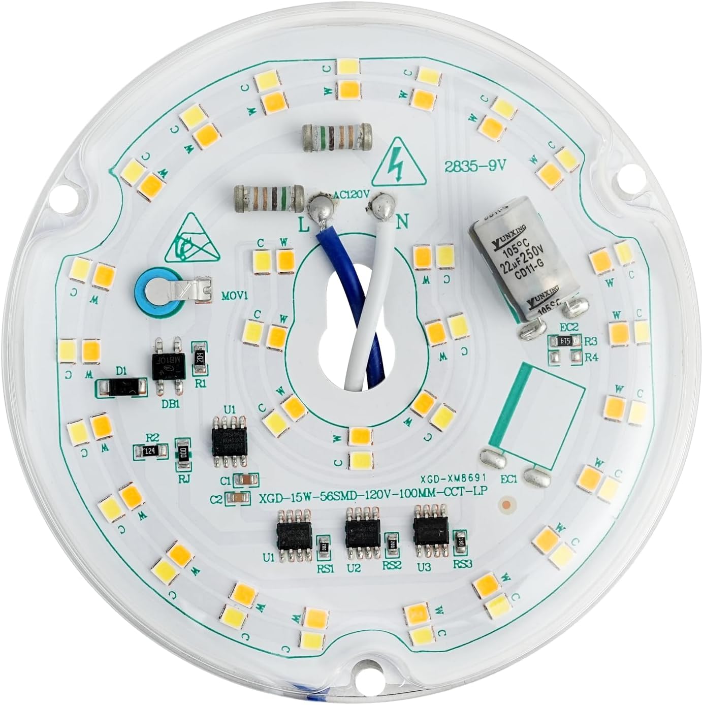 HYKE 3.94'' 15W LED Ceiling Fan Light Retrot Kit, Ceiling Light Replaent Panel PCB 3CCT 3000K ...