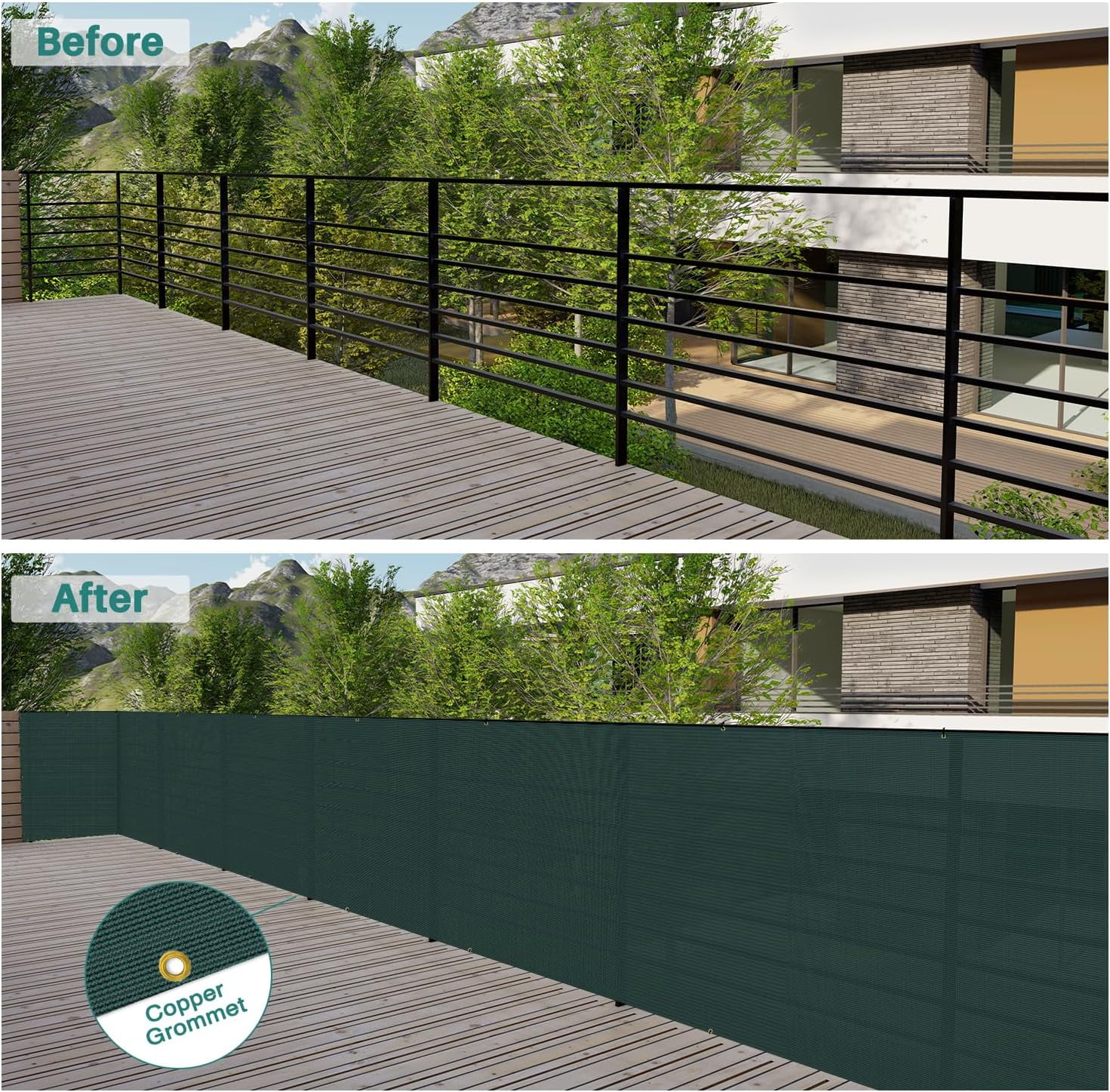 HYKE 3 Feet by 21 Feet Balcony Privacy Screen, UV Protective Mesh Cover ...