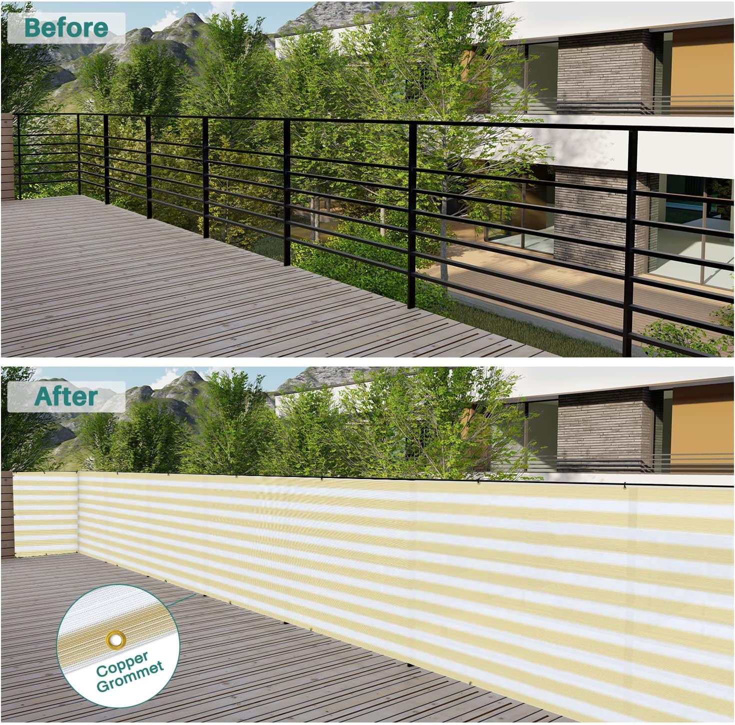 HYKE 3-Foot by 32-Foot Balcony Privacy Fence Panel, UV Protection Mesh ...