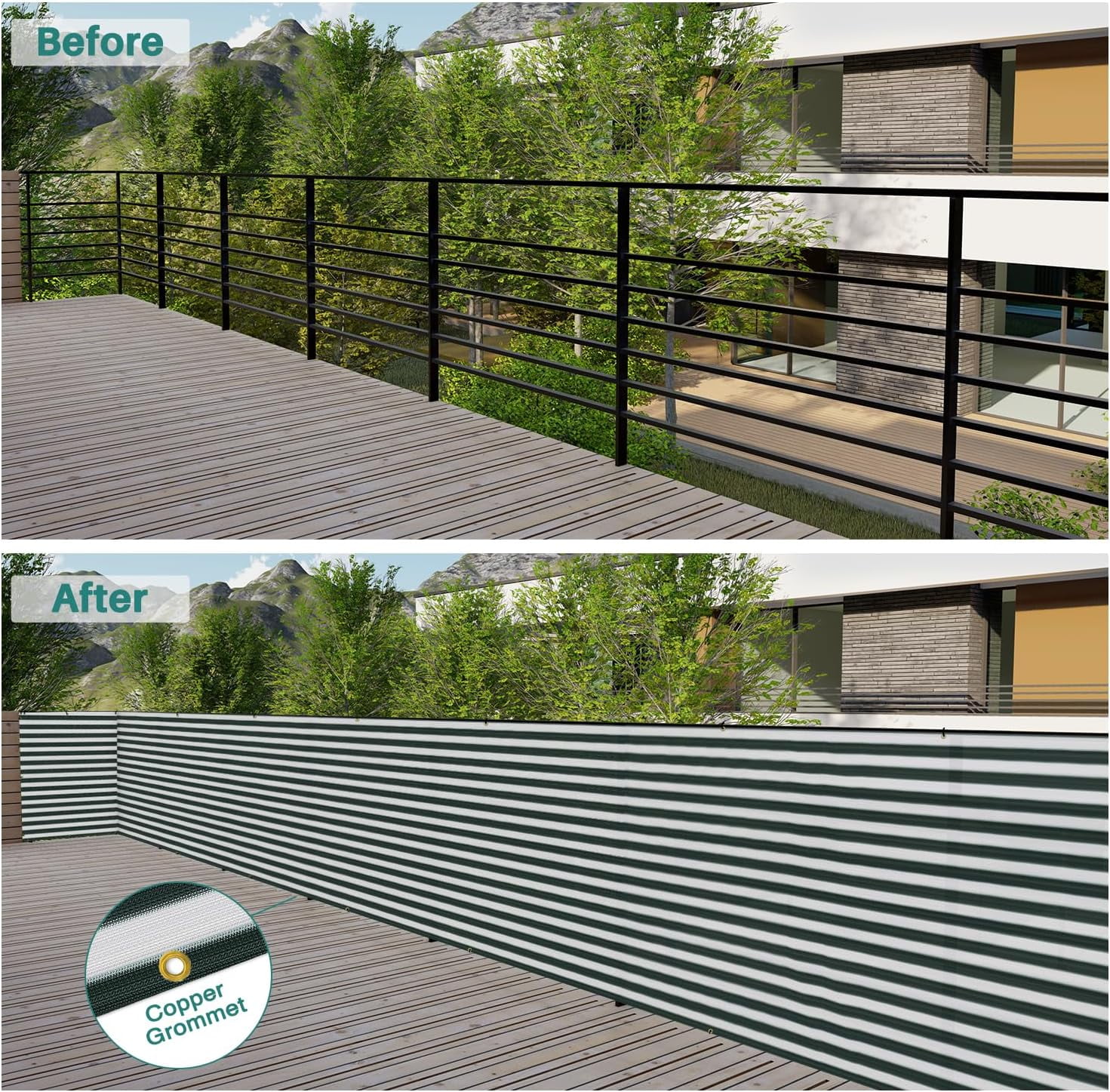 HYKE 3-Foot by 5-Foot Balcony Privacy Screen, UV-Resistant Shade Mesh ...