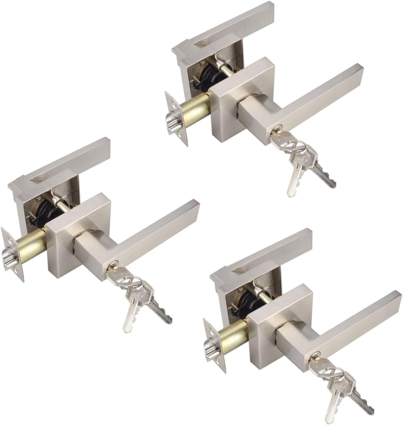 HYKE 3 Pack Brushed Nickel Interior Bedroom Entrance Door Lr Door Lock ...