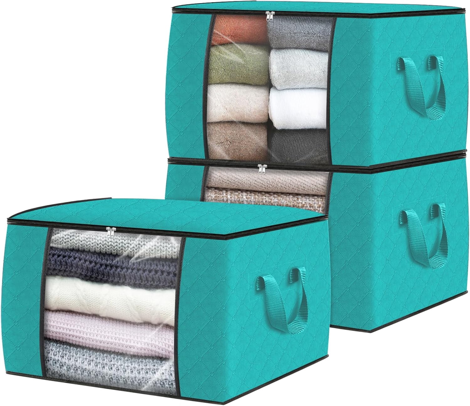 HYKE 3 Pack Clothes Storage, Foldable Blanket Storage Bags, Storage ...