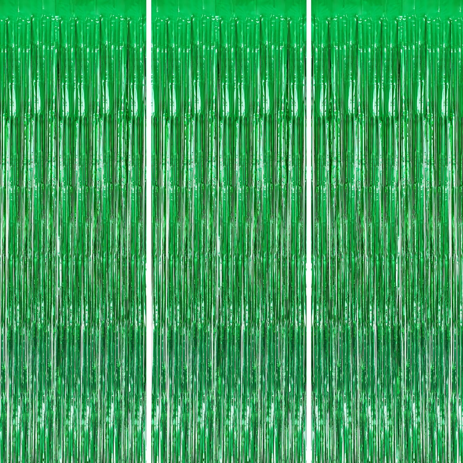 HYKE 3 Pack Foil Fringe Backdrop - Green Shiny Tinsel Curtains for Party Decoration/P Booth ps ...