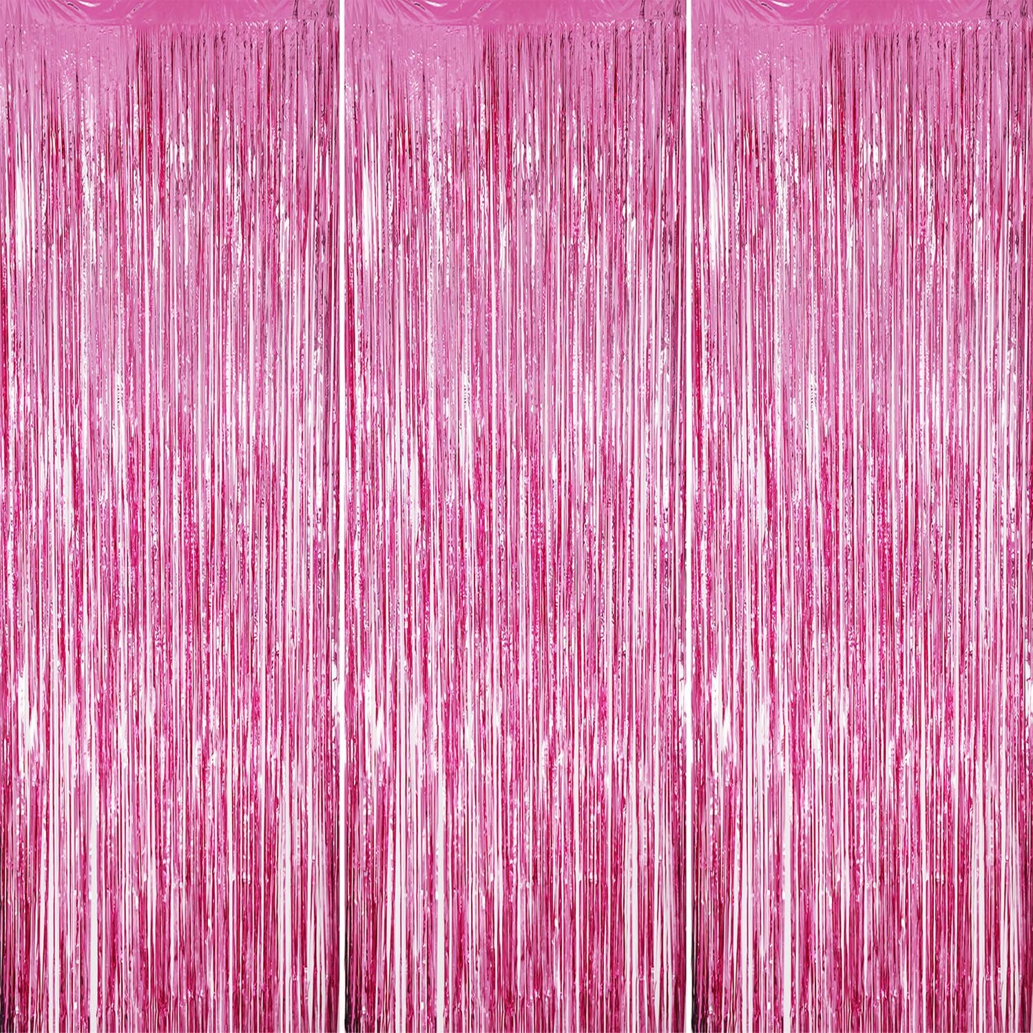 HYKE 3 Pack Foil Fringe Backdrop - Pink Shiny Tinsel Curtains for Party Decoration/P Booth ps ...