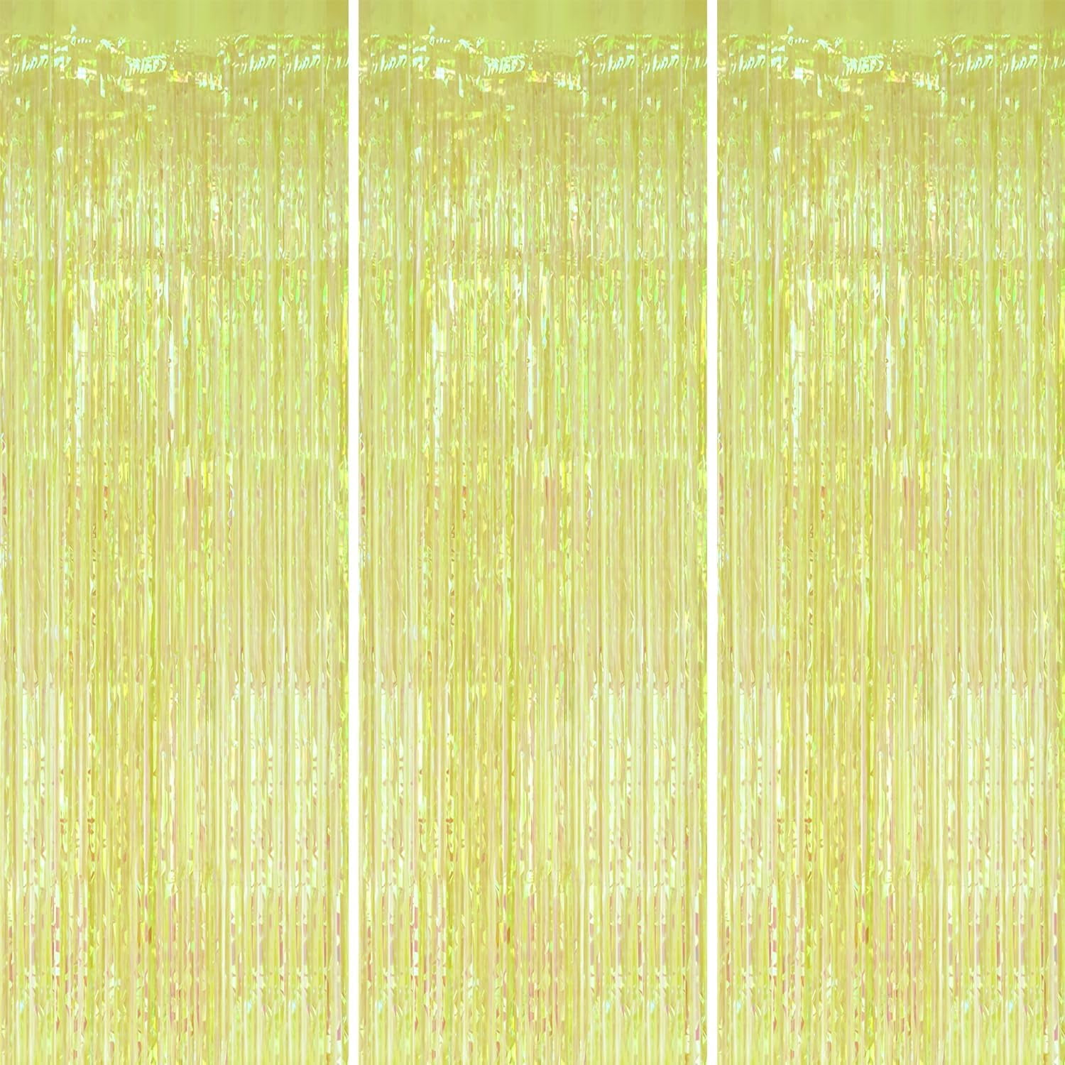 HYKE 3 Pack Foil Fringe Backdrop - Transparent Green Shiny Tinsel ...