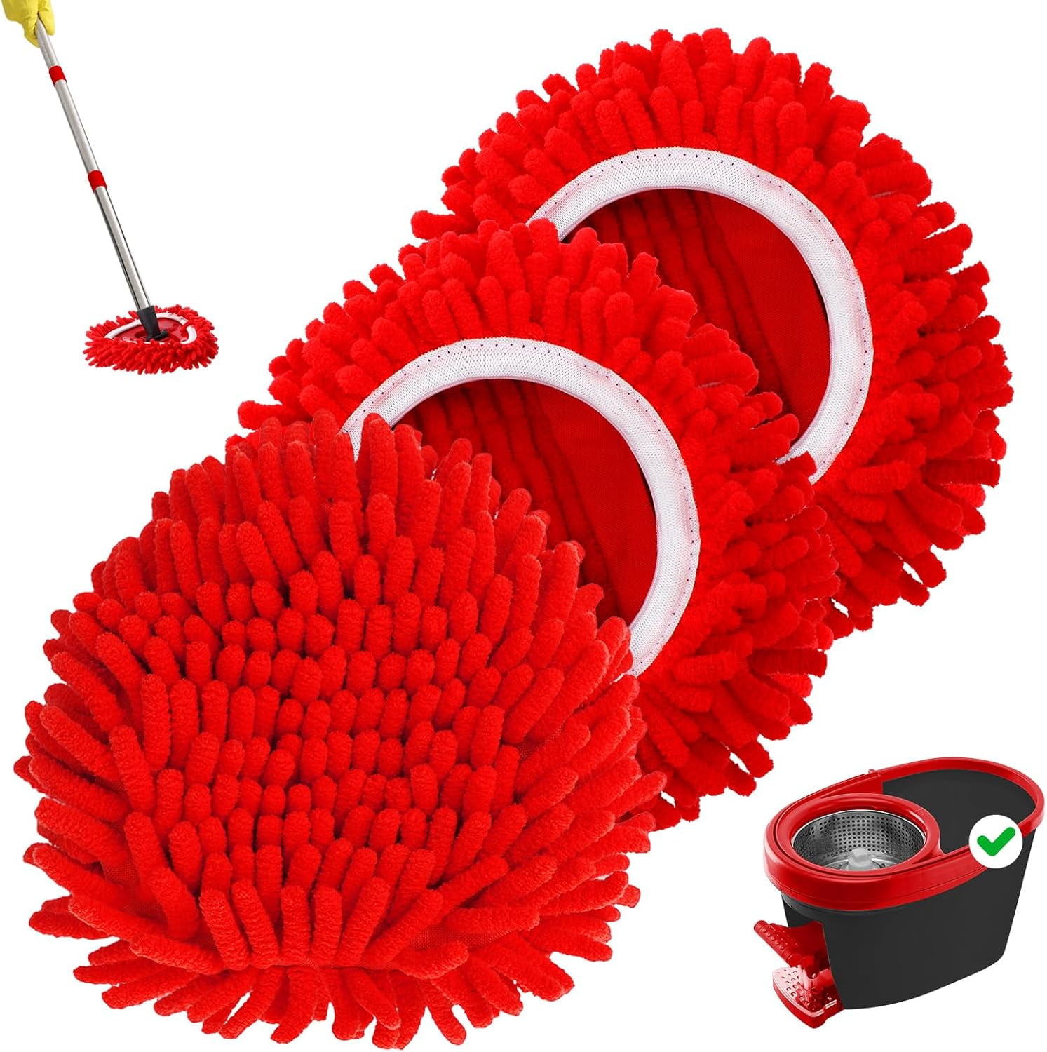 HYKE 3 Pack Mop Heads Replaents Compatible with Easy Wring 1-Tank ...