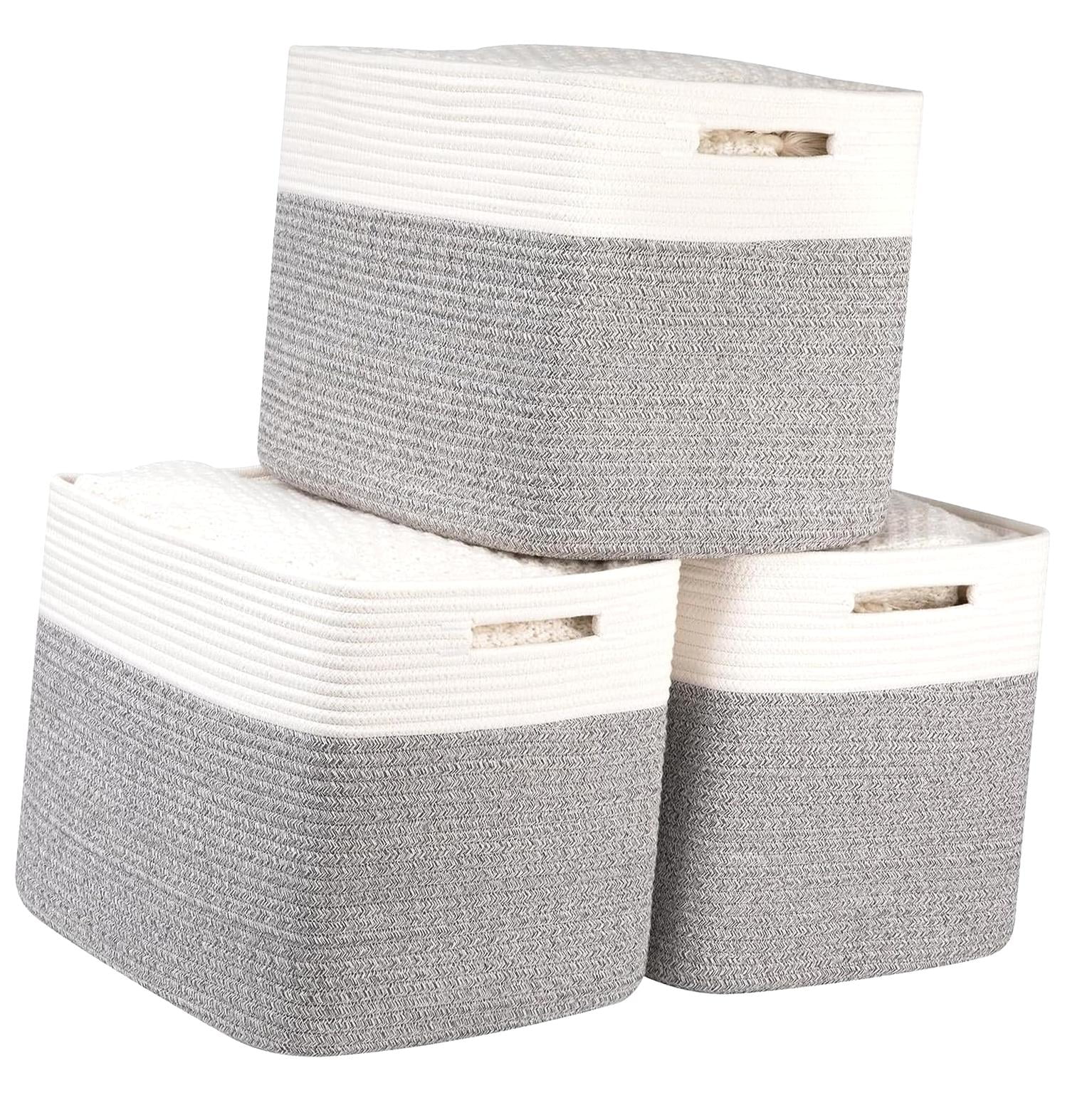 HYKE 3-Pack Storage Cubes, Cotton Rope Woven Baskets for Organizing, 13 ...