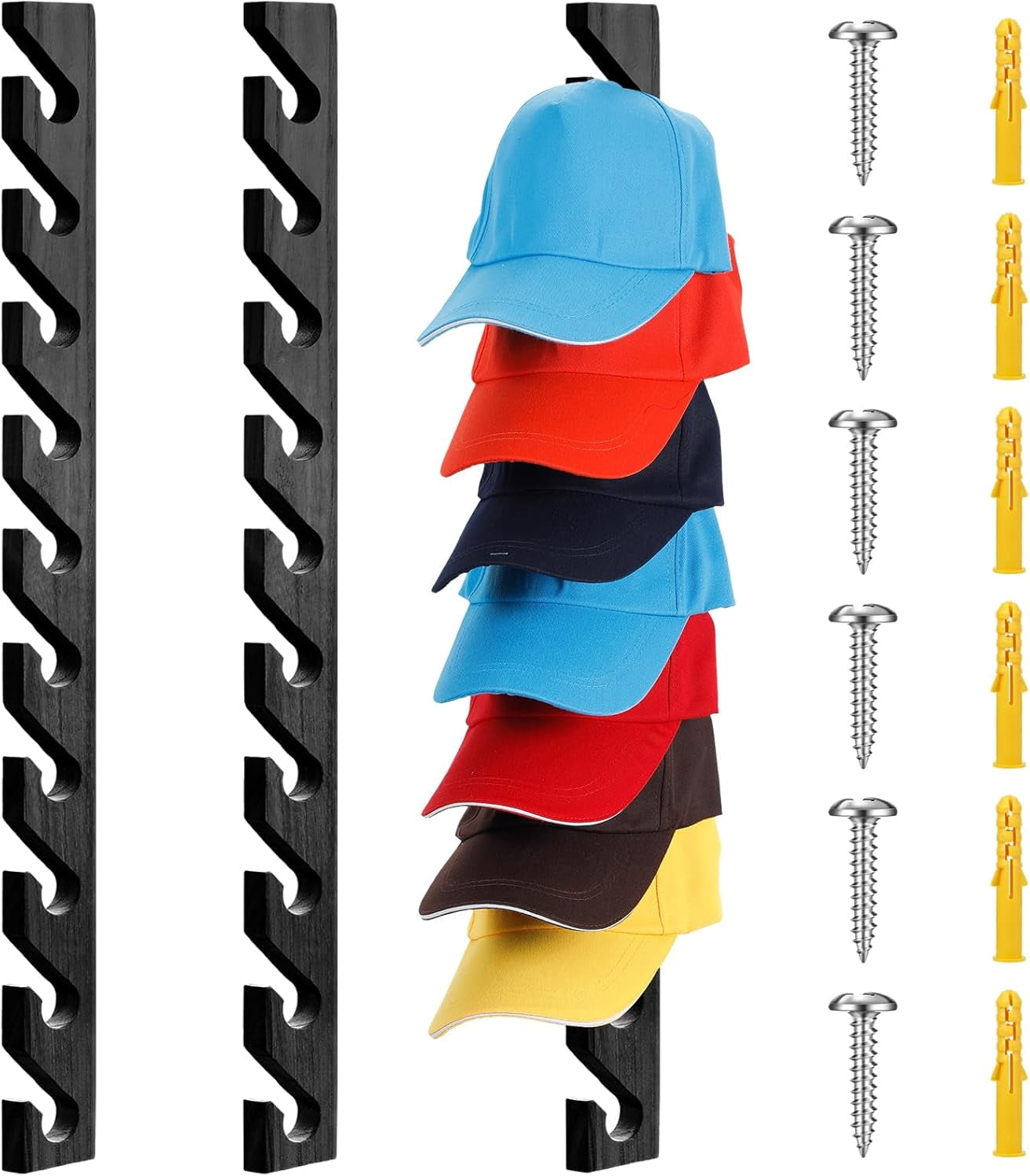 HYKE 3 Pack Wooden Hat Rack for Baseball Cap Wall Mount Hat Racks Veal ...