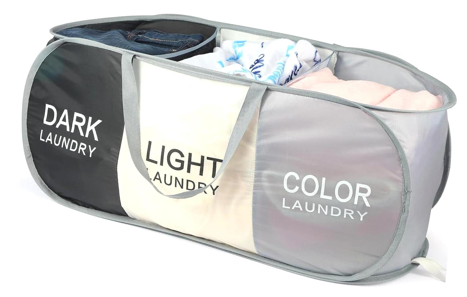 HYKE 3-Section Foldable Hamper for Laundry, Collapsible Laundry Baskets ...