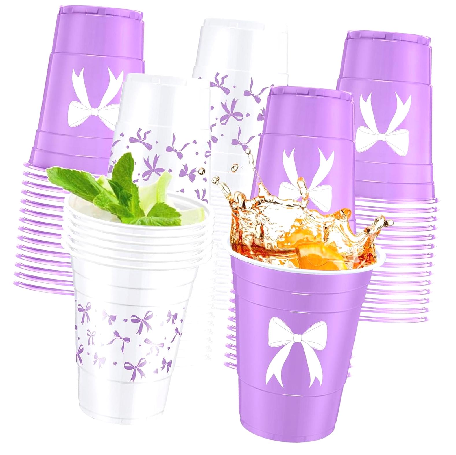 HYKE 30 Blue Bow Plastic Cups 16 oz in 2 Designs for Coquette Themed ...