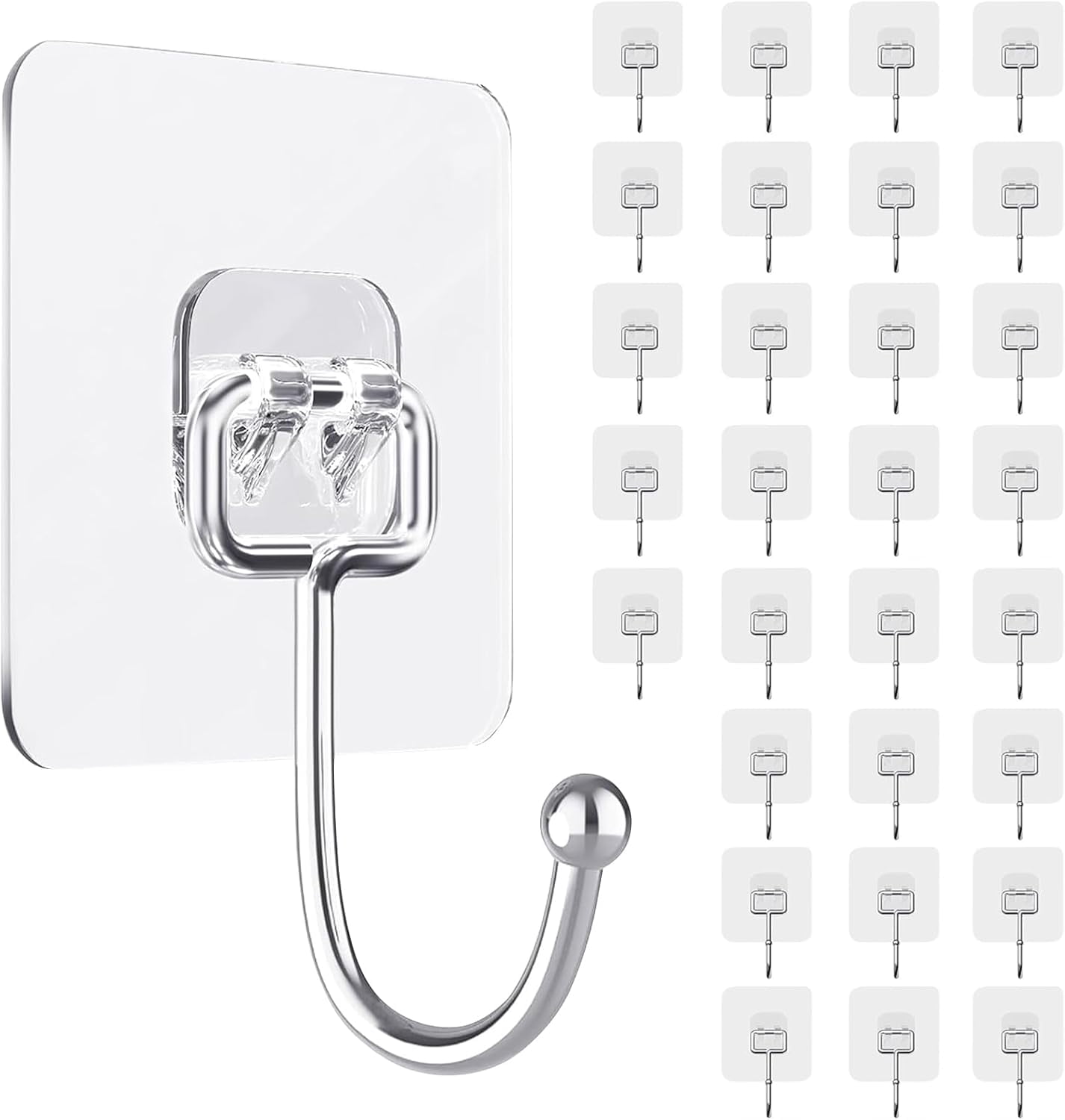 HYKE 30 PCS Adhesive Hooks Wall Hooks, for Hanging Transparent Reusable ...