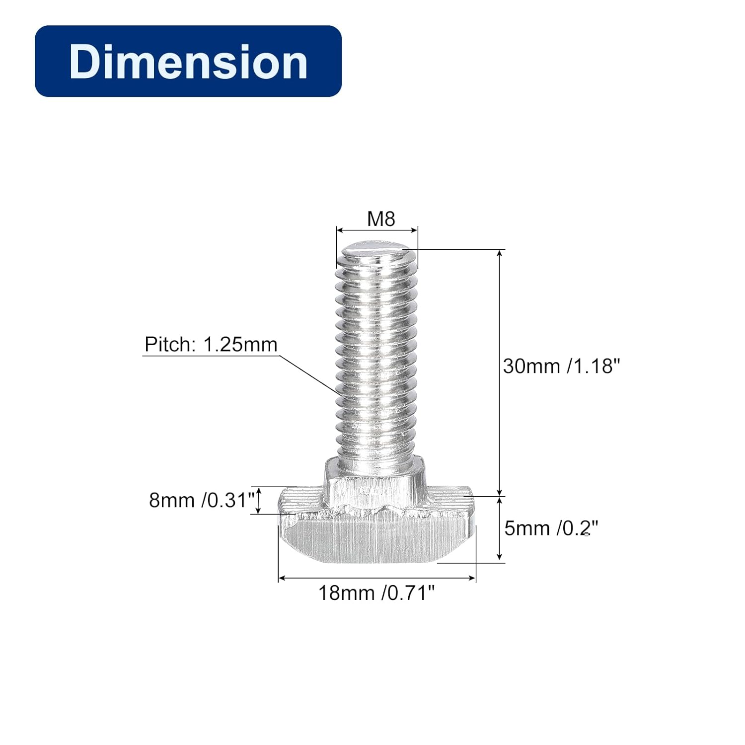 HYKE 30Pcs T-Slot Bolts, M8 x 25mm Hammer Bolt T Screw Drop-in Stud for ...