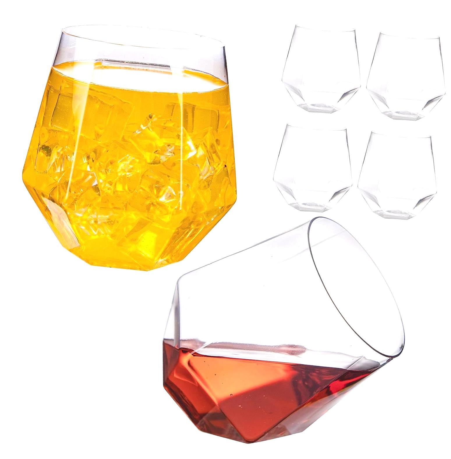 HYKE 32 Pack Plastic Stemless Glasses, 12 Oz Diamond Shaped Glasses, Clear Plastic Glasses with ...