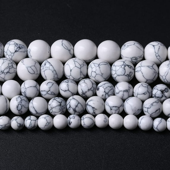 HYKE 32pcs 12mm Stone Beads White Gemstone Round Loose Beads for ...