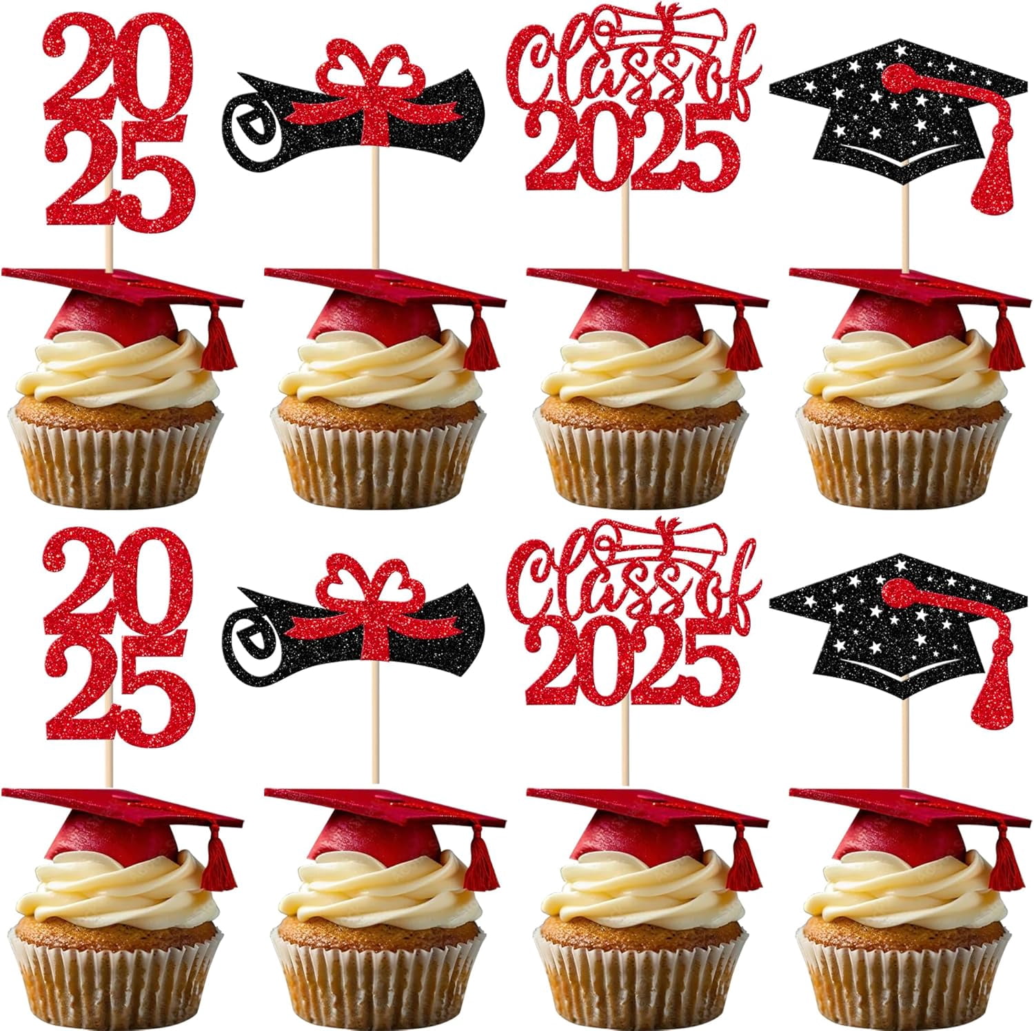 HYKE 36 Pack Graduation Cupcake Tors Glitter Class of 2025 Glitter ...