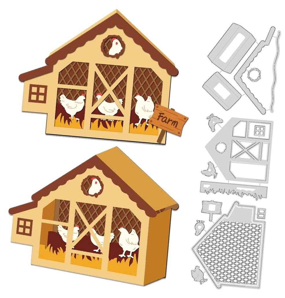 HYKE 3D Chicken Coop Box for Card Making, Farm Frame Carbon Steel Cut ...