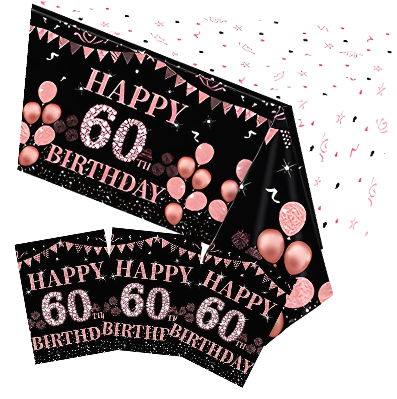 HYKE 3PCS 60th Birthday Tablecloth Decorations for Happy Sixty Birthday ...