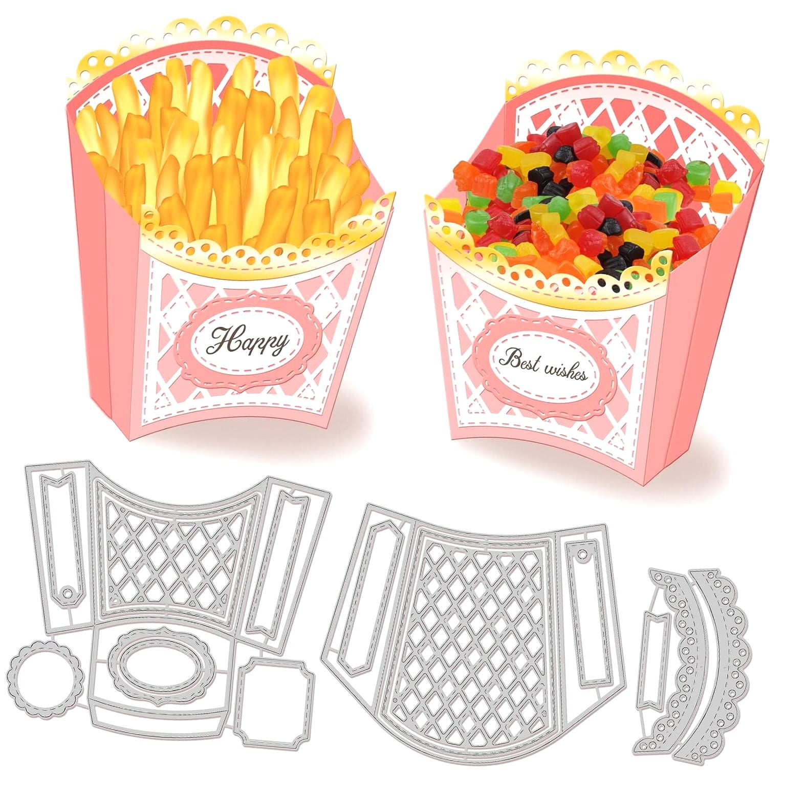HYKE 3Pcs 3D French Fry Box Pattern Carbon Steel Stencils, 3 Styles ...
