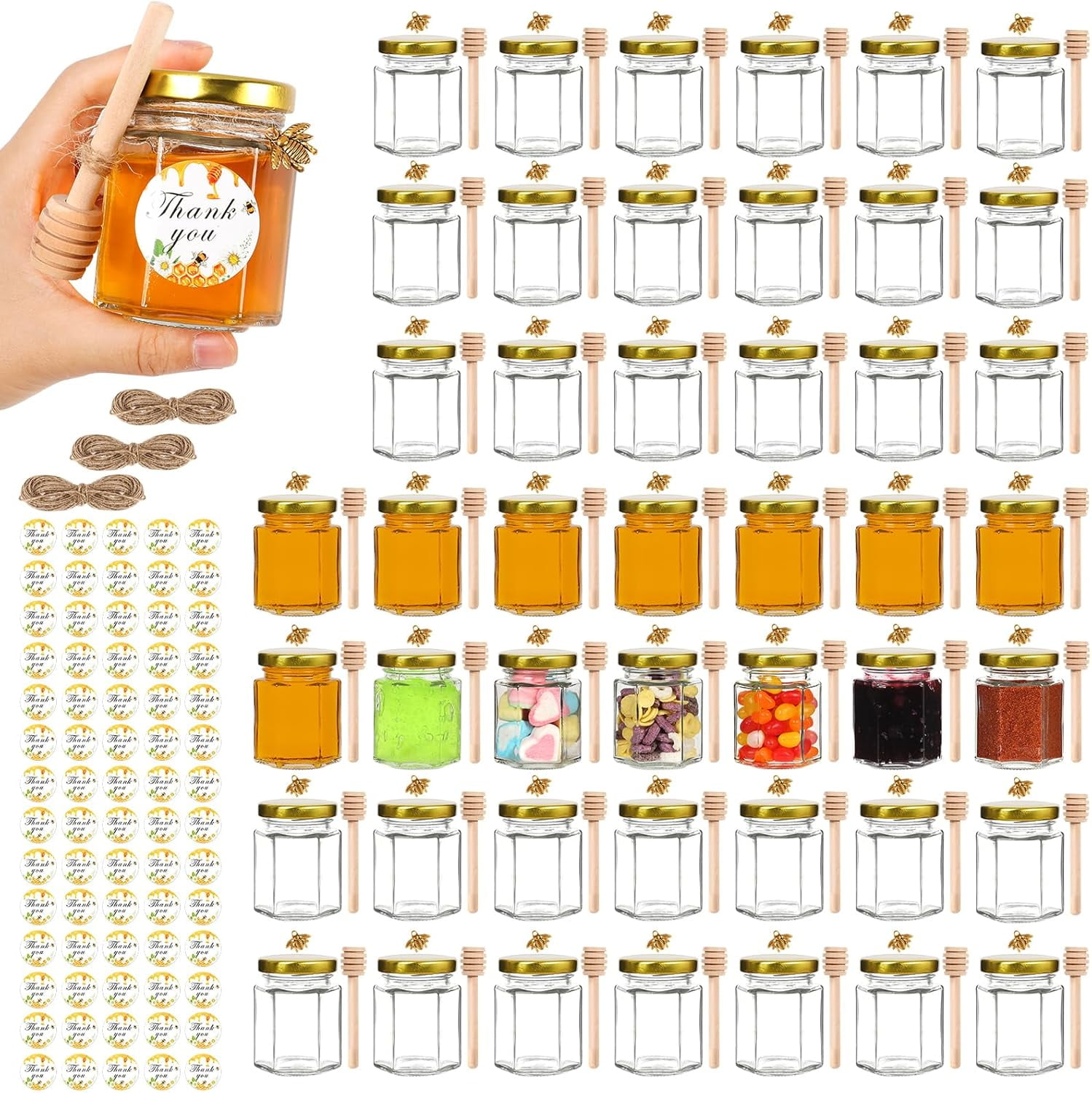 HYKE 3oz Honey Jars with Dir 48Pack, Mini Honey Jars for Baby Shower ...