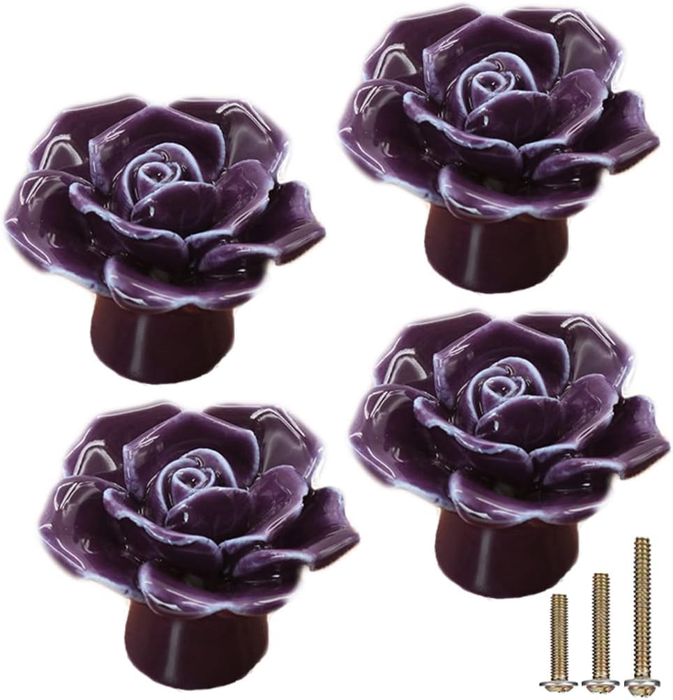 HYKE 4-Pack Rose Ceramic Knobs, Rose Flower Ceramic Vintage Pulls ...