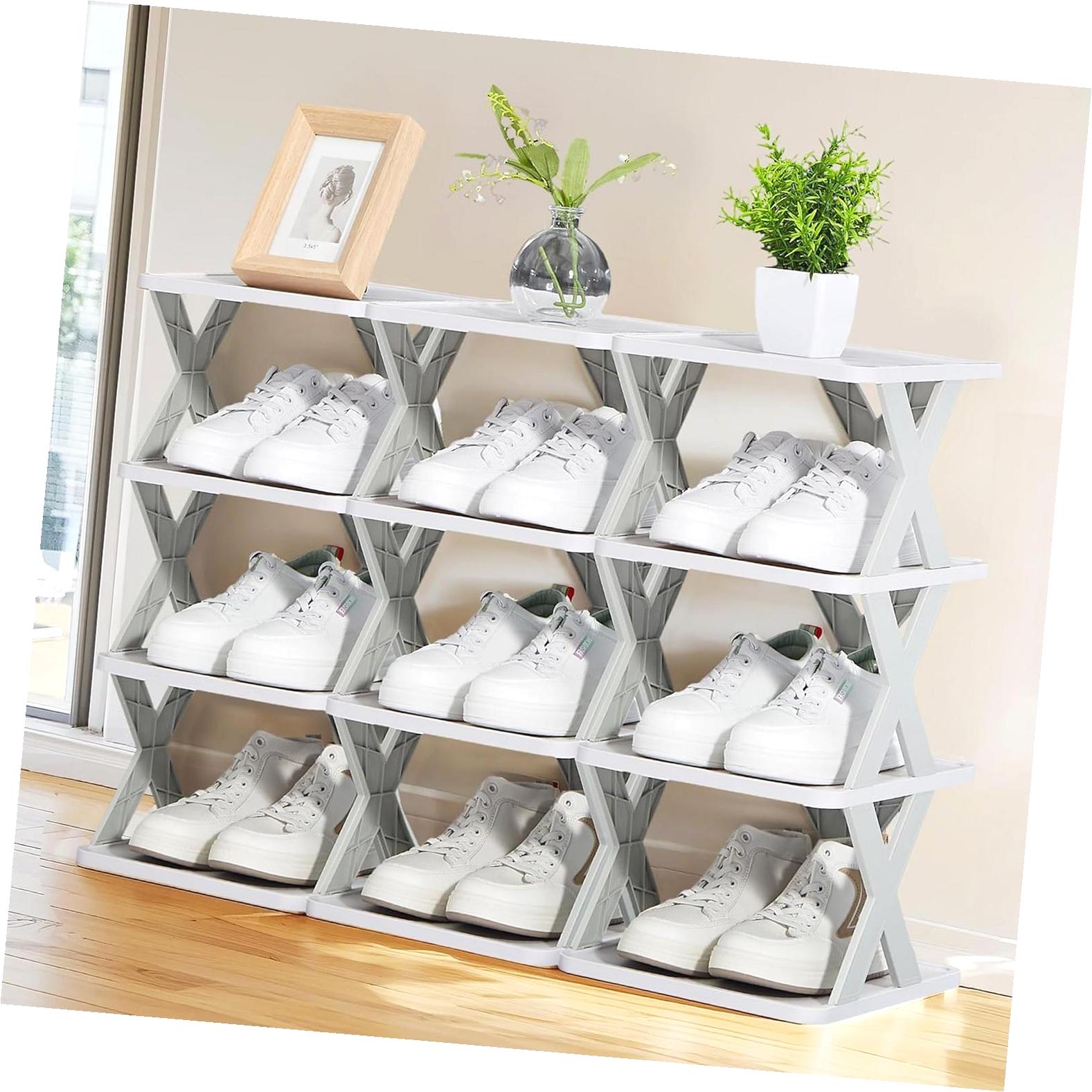 HYKE 4-Tier Vertical Slim Shoe Stand, Freestanding Shoe Organizer, Easy ...