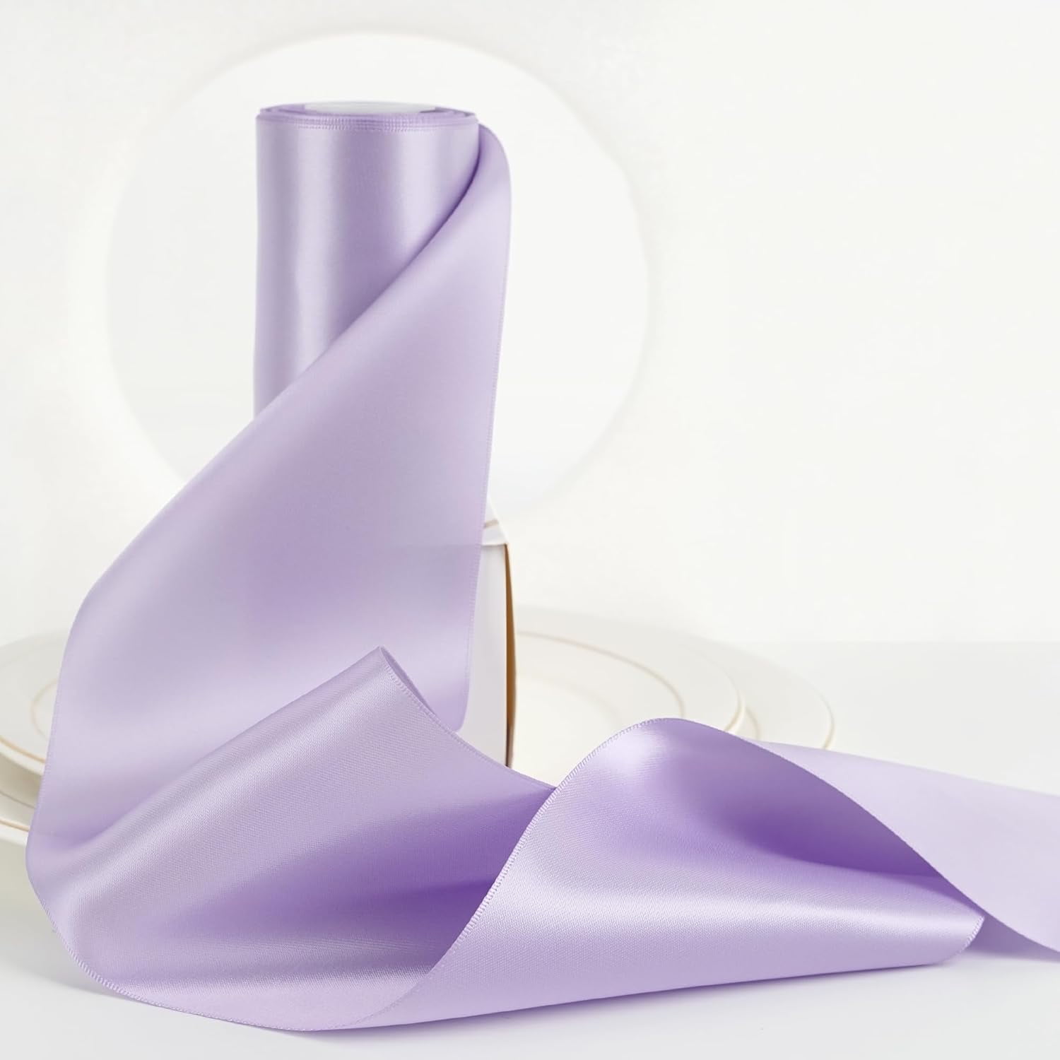 HYKE 4 inch Wide Satin Ribbon Lavender Ribbon Solid Color Double-Faced ...