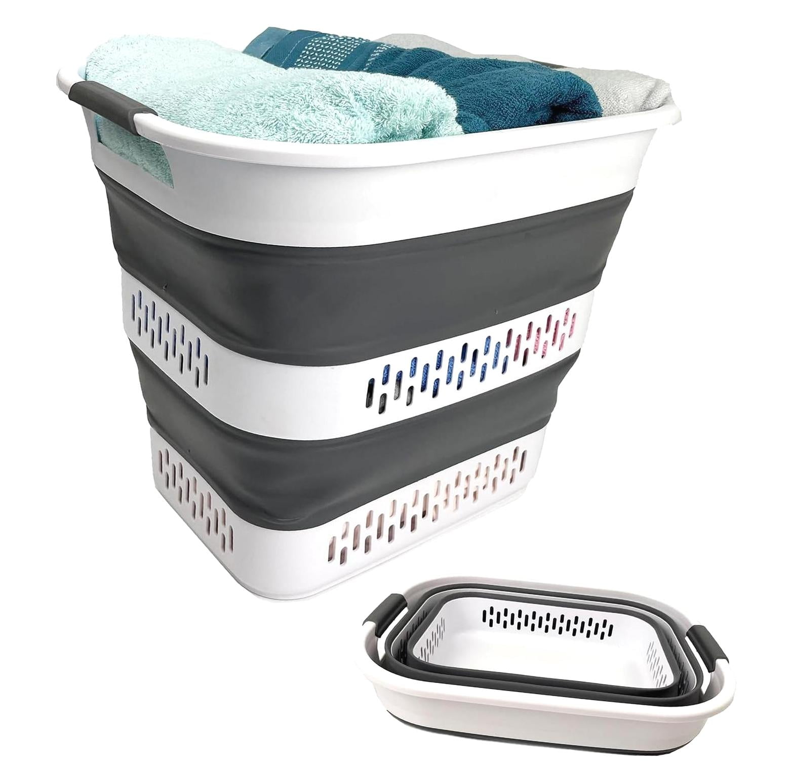 HYKE 40L (10.5 Gallon) Collapsible Plastic Laundry Basket - Foldable Up Storage Container ...