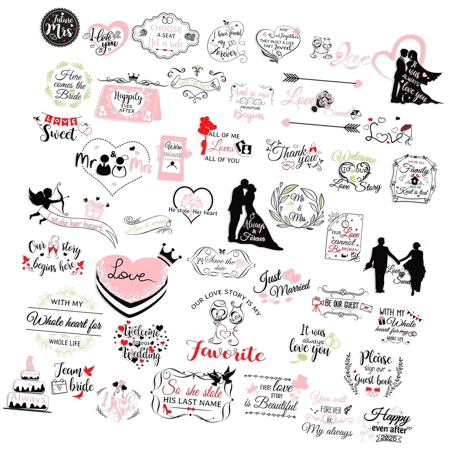 HYKE 45 Pcs Wedding Stickers for Scrapbooking Bridal Shower Scrapbook ...